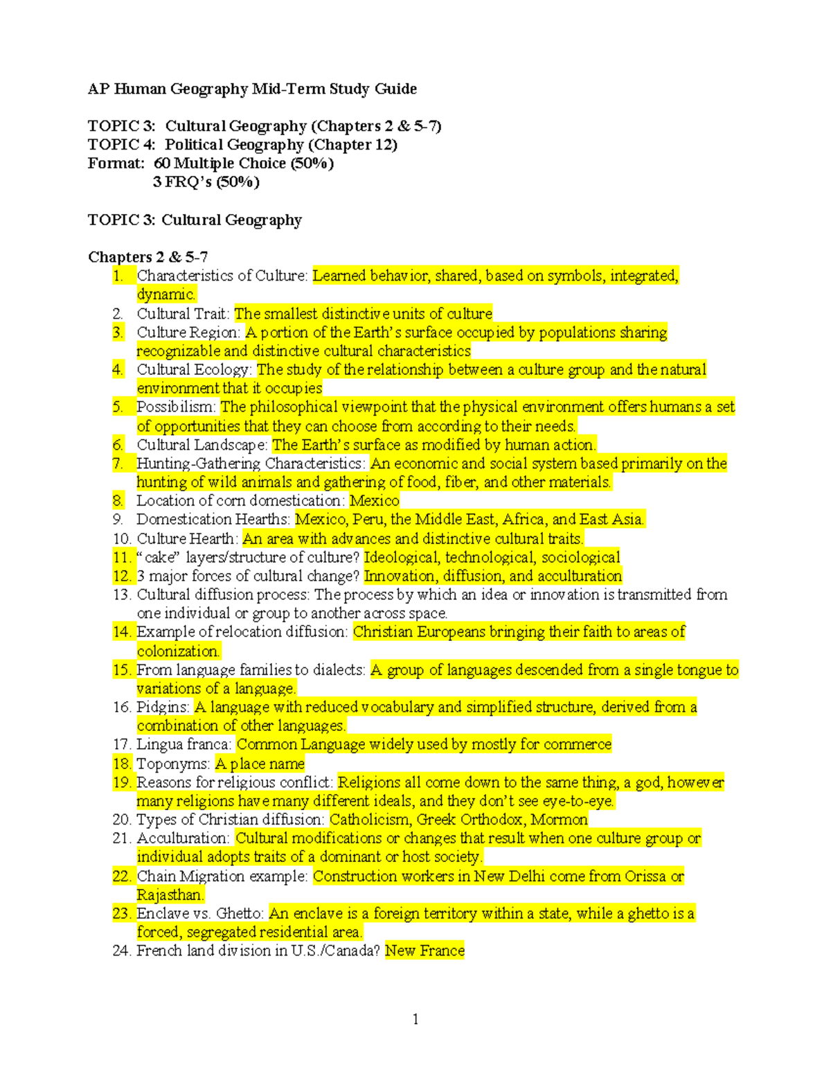 EXAM 2 Study Guide - AP Human Geography Mid-Term Study Guide TOPIC 3 ...
