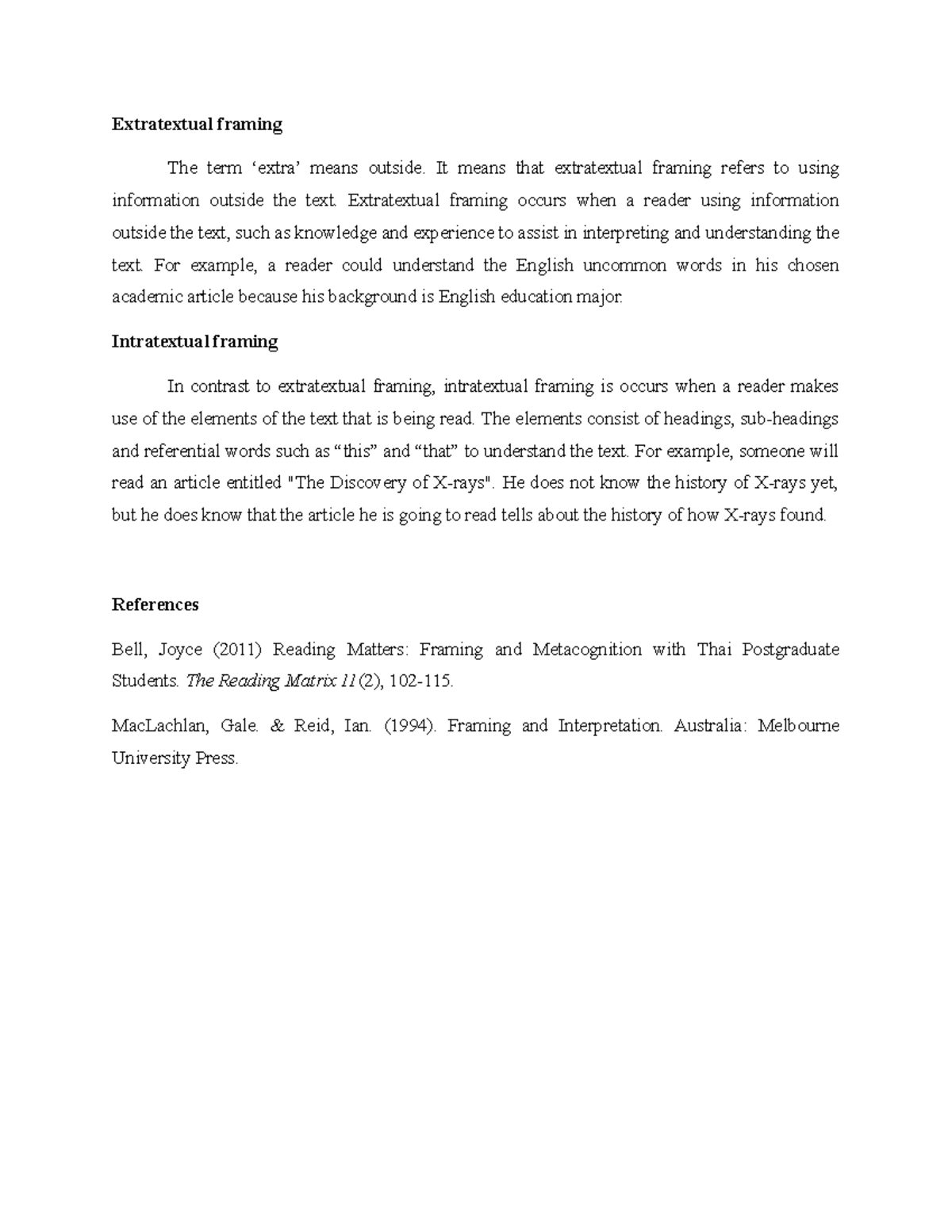 Intratextual and Extratextual Framing - Extratextual framing The term ...