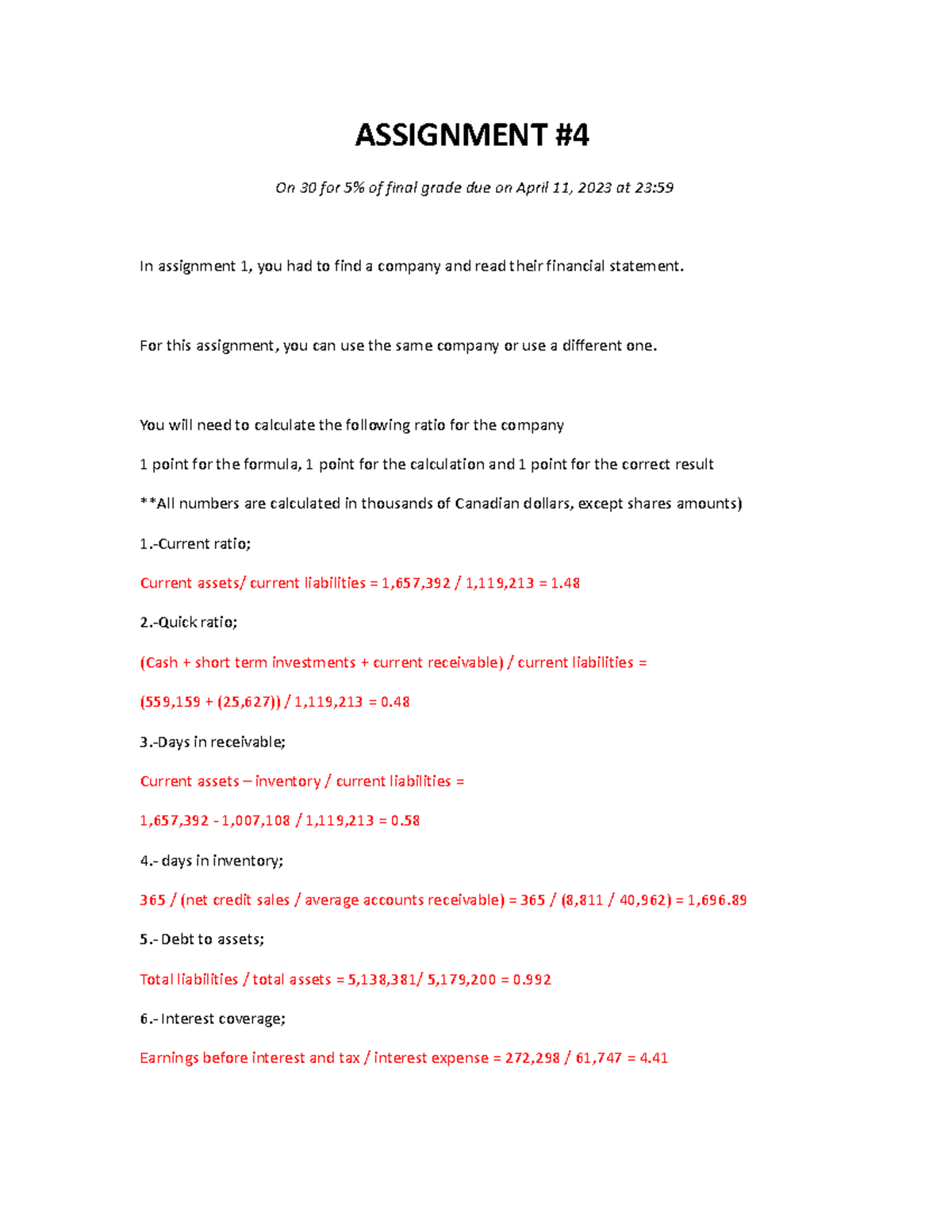 Assigment 4 - assignment 4 bac121 - ASSIGNMENT On 30 for 5% of final ...