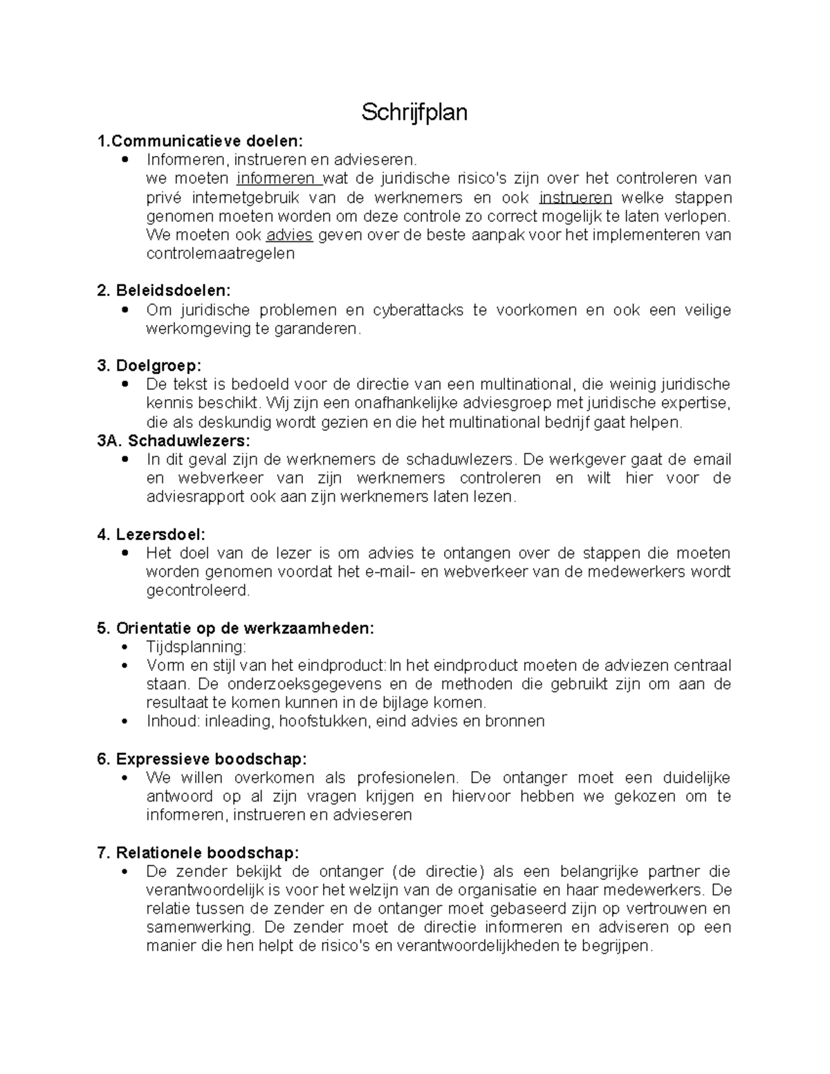 Schrijfplan en Bouwplan - Schrijfplan 1 doelen: Informeren, instrueren ...