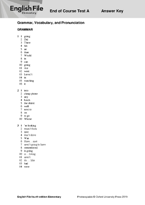 EF4e Elem End of course test B answer sheet - English File fourth ...