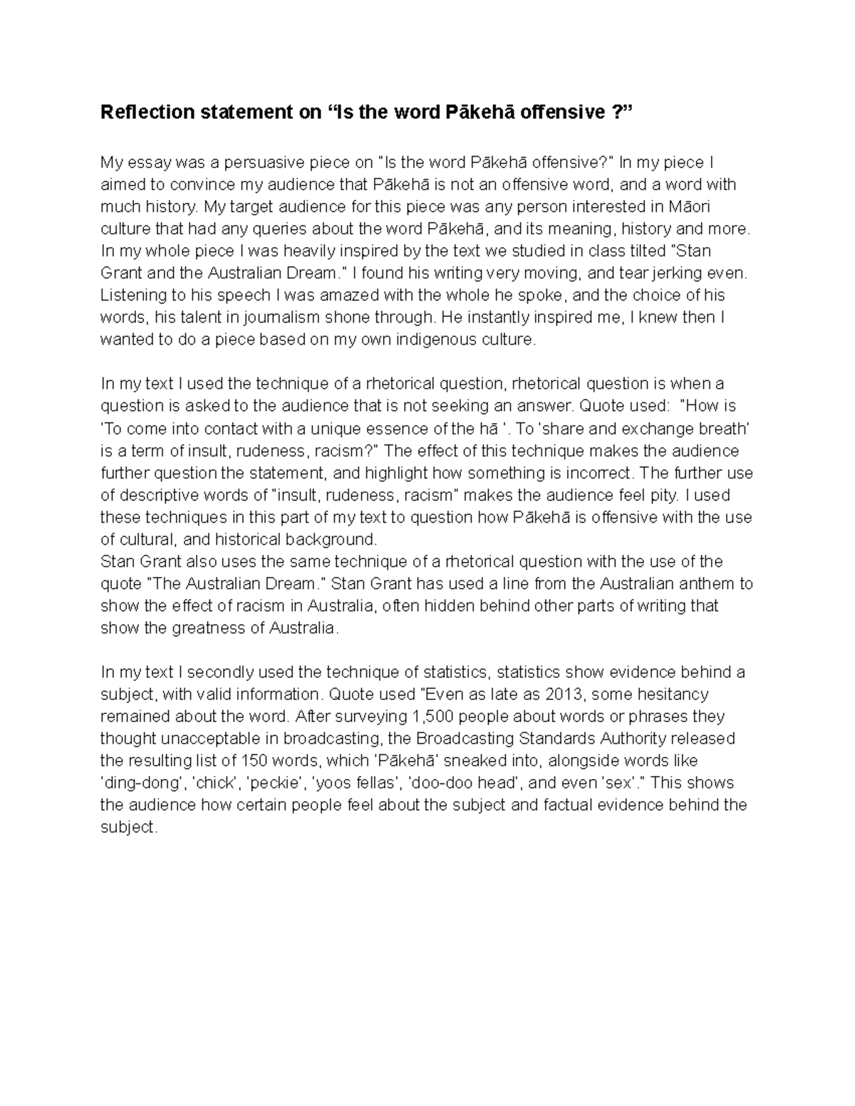 Refelection Assessment Part 2 - Reflection statement on “Is the word ...