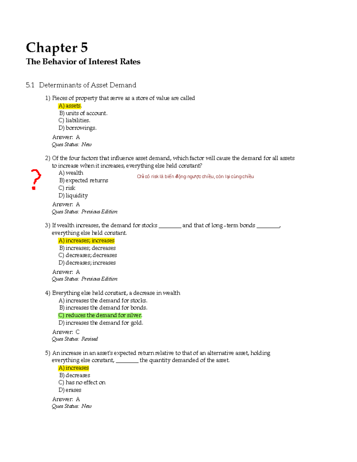 MCQs Chapter 5 - The Behavior of Interest Rates - Chapter 5 The ...
