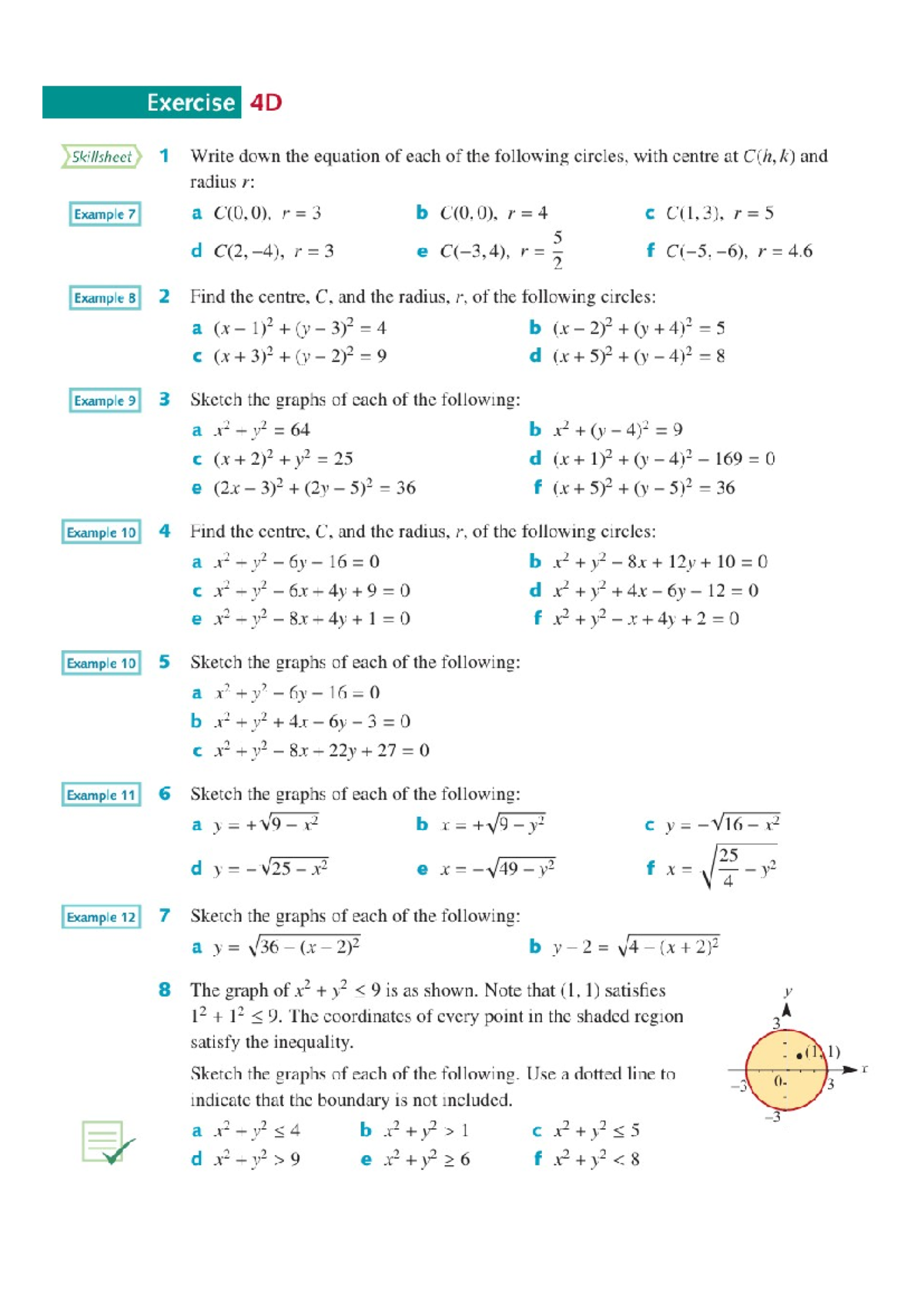Circle equations - Exercise 4D Skillsheet 1 Write down the equation of ...