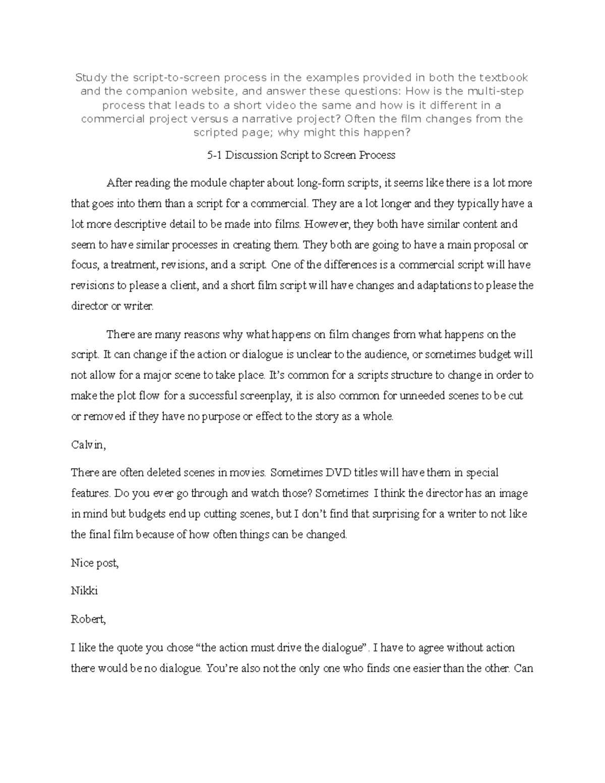 5-1 Discussion Script to Screen Process - Study the script-to-screen ...