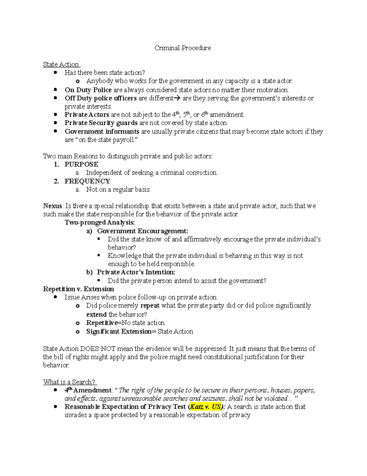 Criminal Procedure Themis Notes - Criminal Procedure State Action Has ...