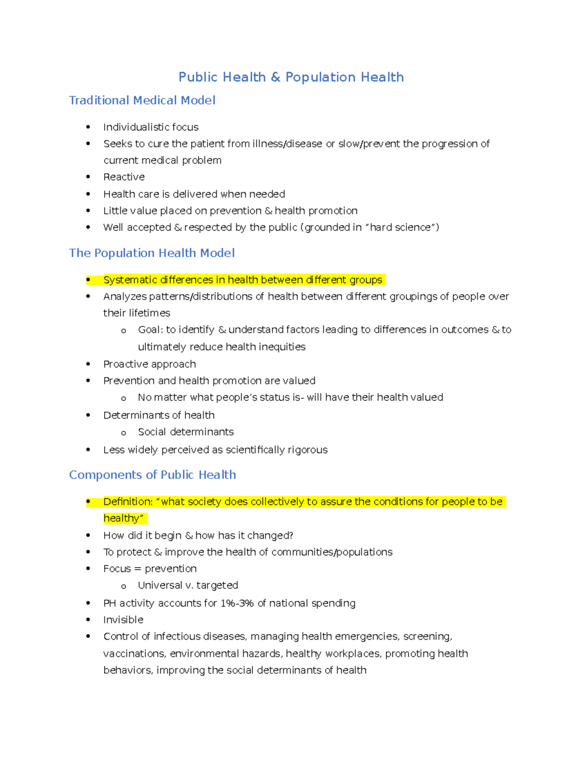 AHS Notes- Public Health - Public Health & Population Health ...