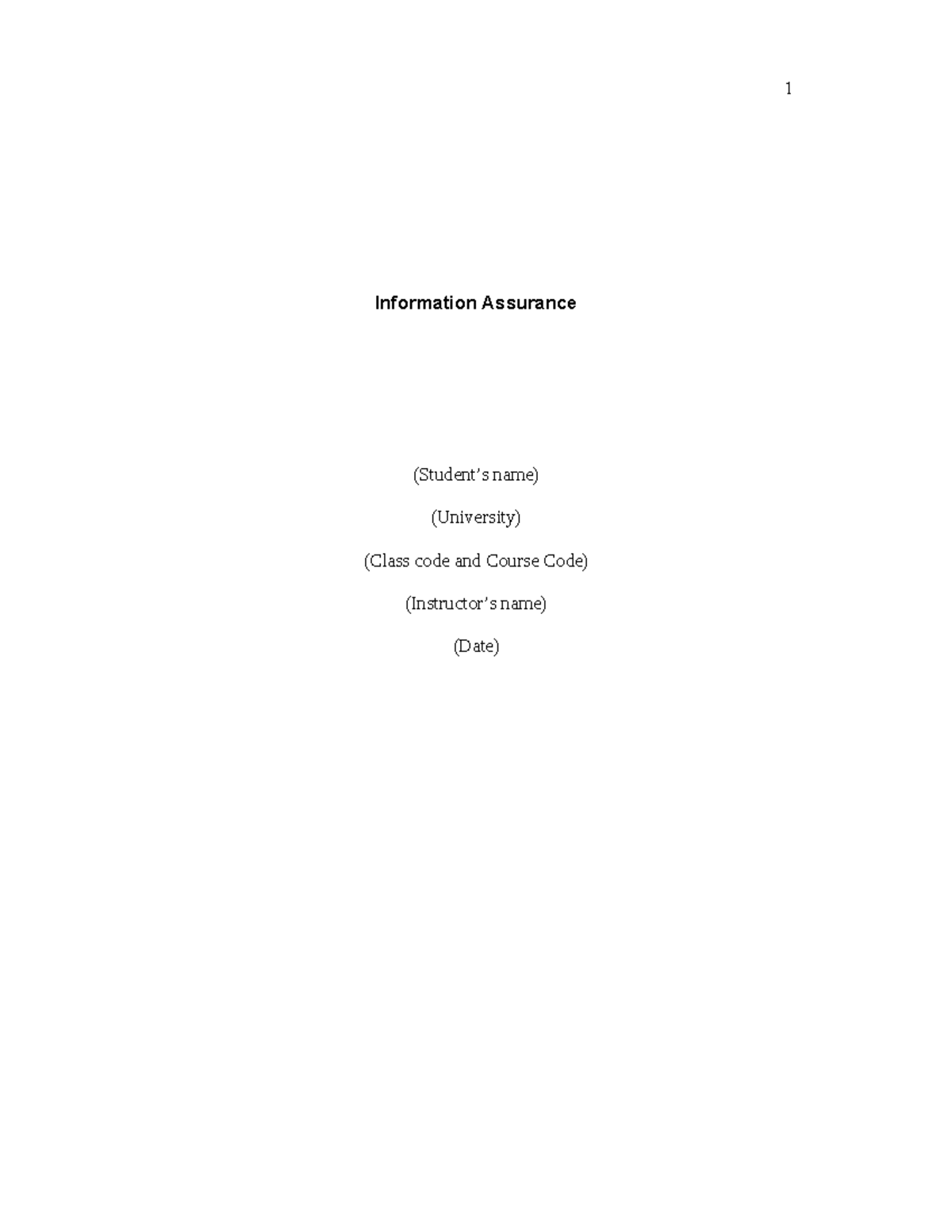 Cybersecurity - Coursework - Information Assurance (Student’s name ...