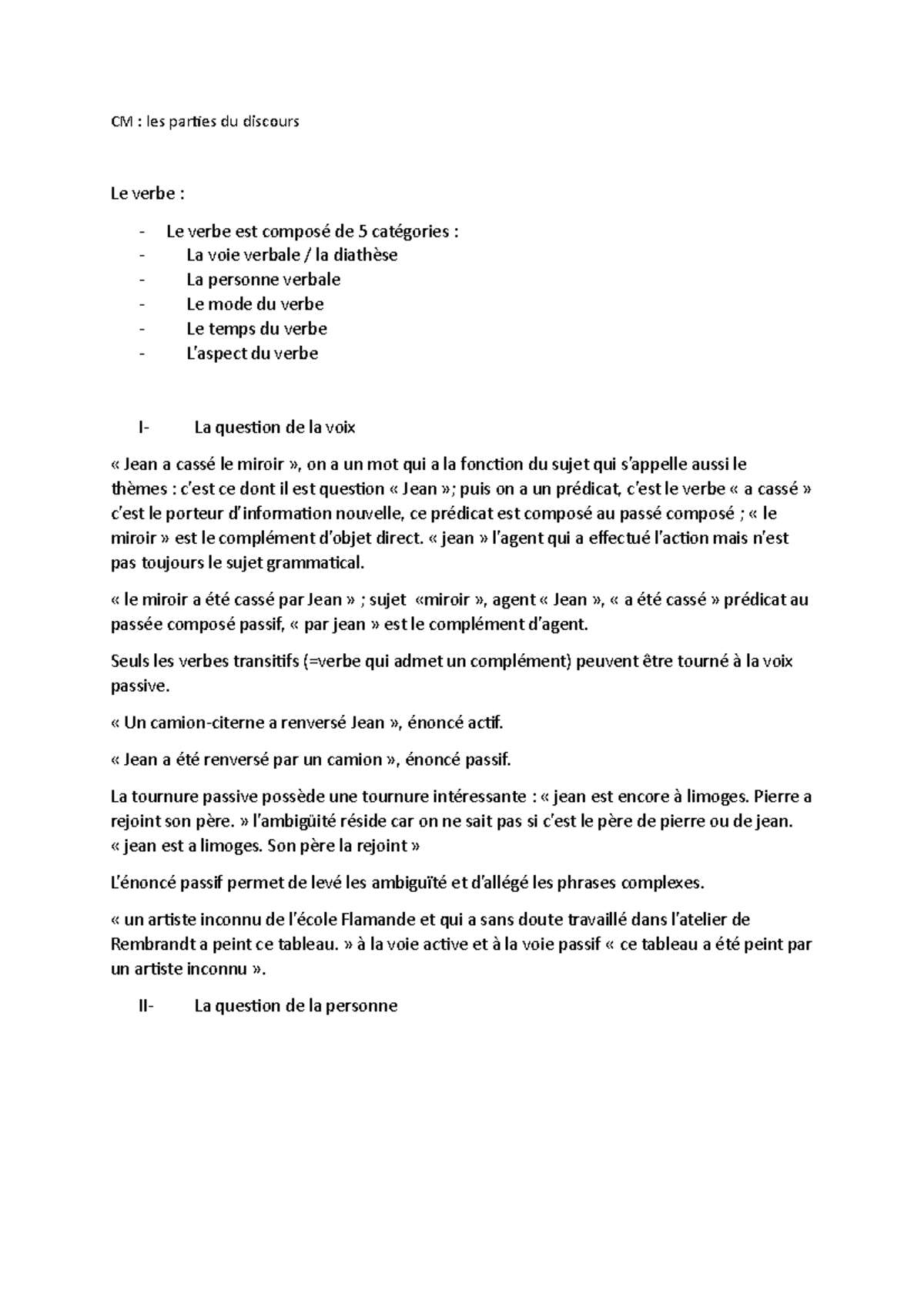 Cours cm les parties du discours - CM : les parties du discours Le ...