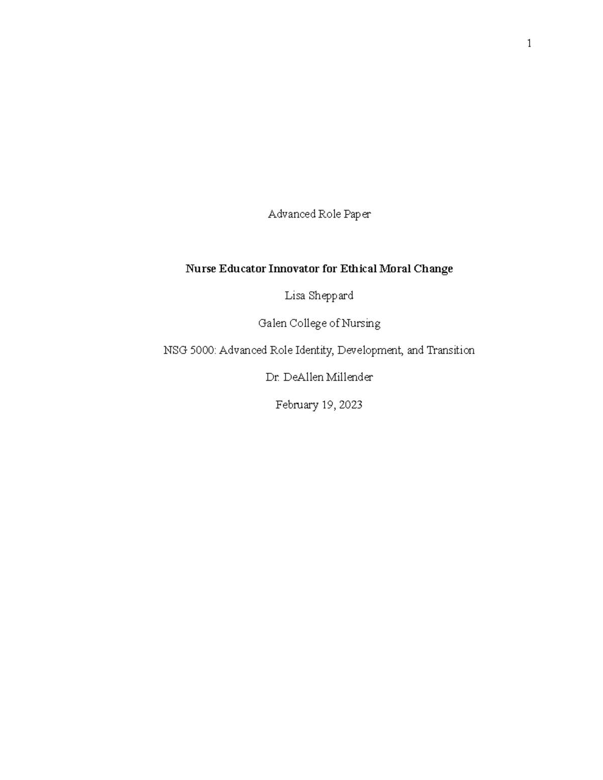 Advanced Roles Paper - Advanced Role Paper Nurse Educator Innovator for ...