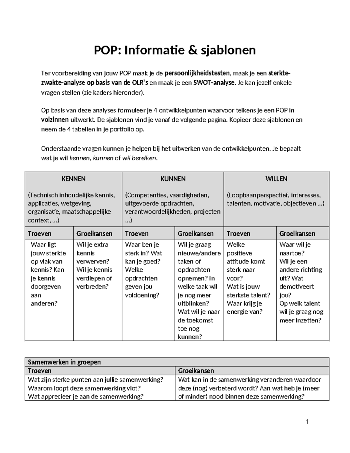 Opdracht POP - sjabloon (Hersteld) - POP: Informatie & sjablonen Ter ...