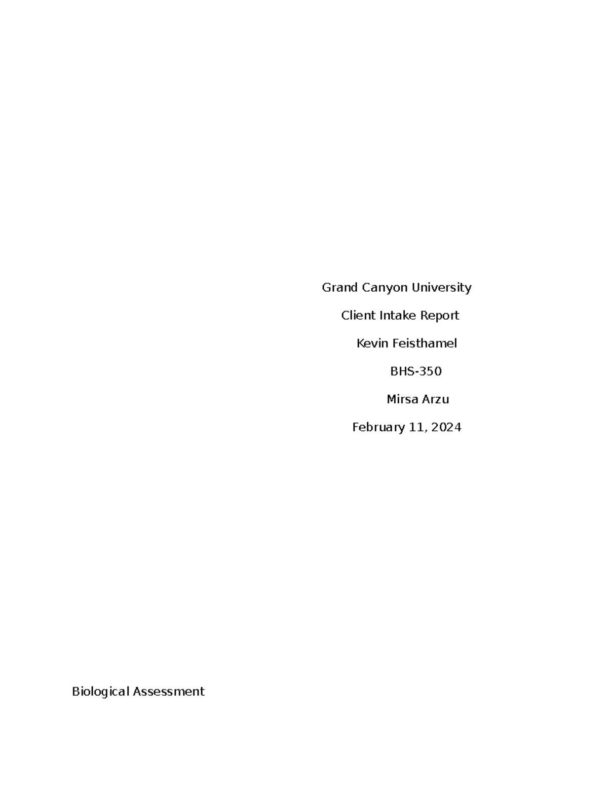 Grand Canyon University - Grand Canyon University Client Intake Report ...
