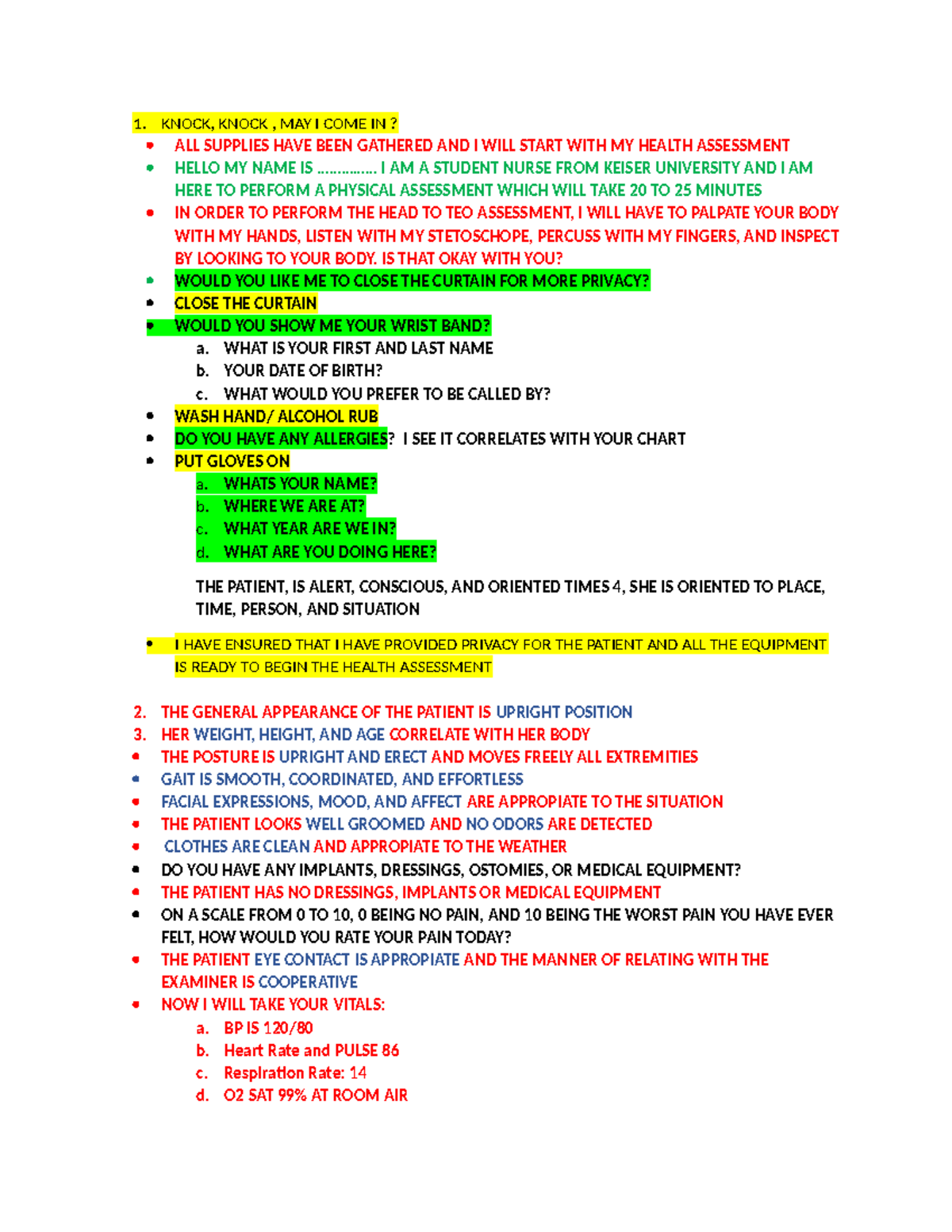 Head to Toe Script - 1. KNOCK, KNOCK , MAY I COME IN? ALL SUPPLIES HAVE ...
