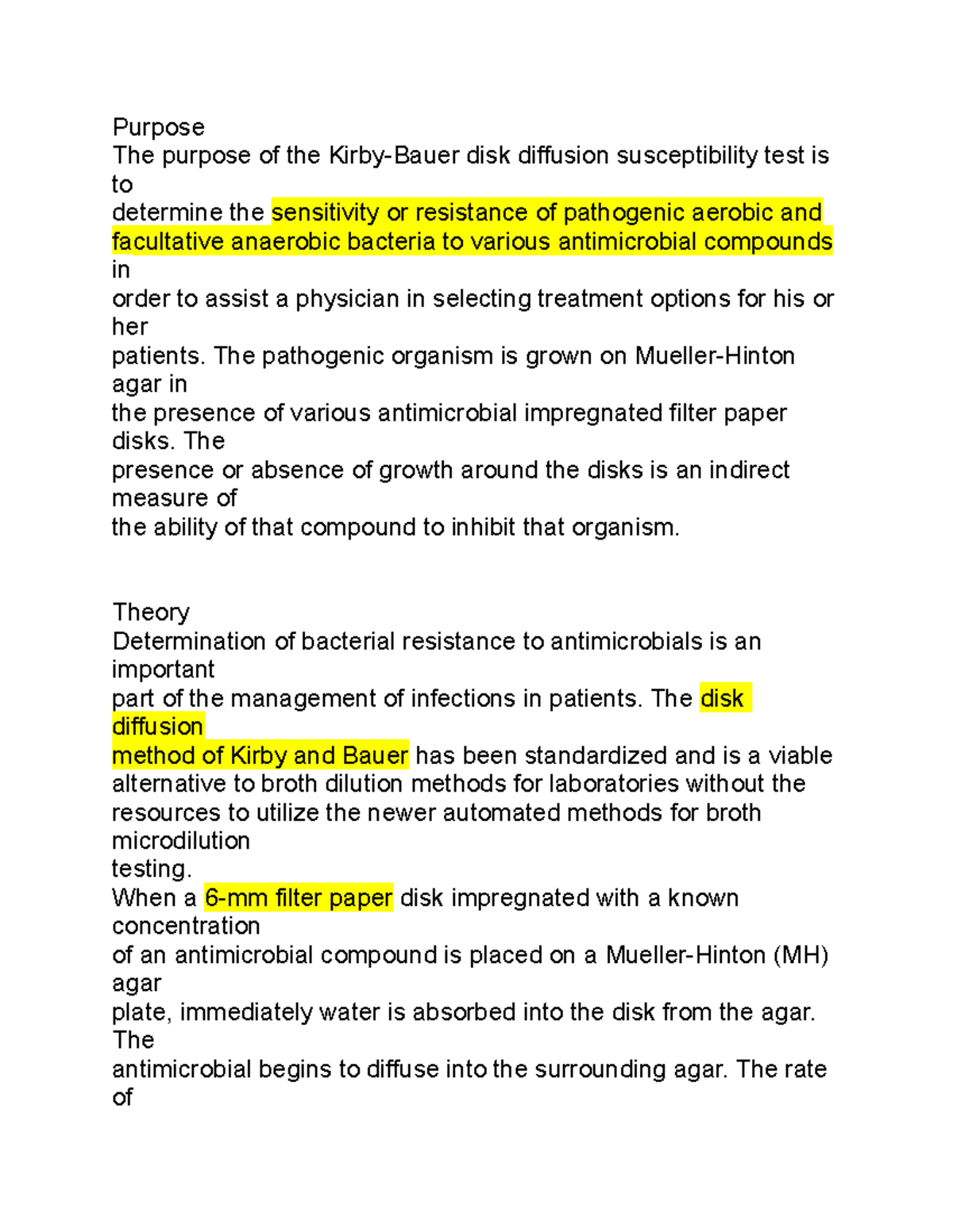 Kirby - Purpose The purpose of the Kirby-Bauer disk diffusion ...