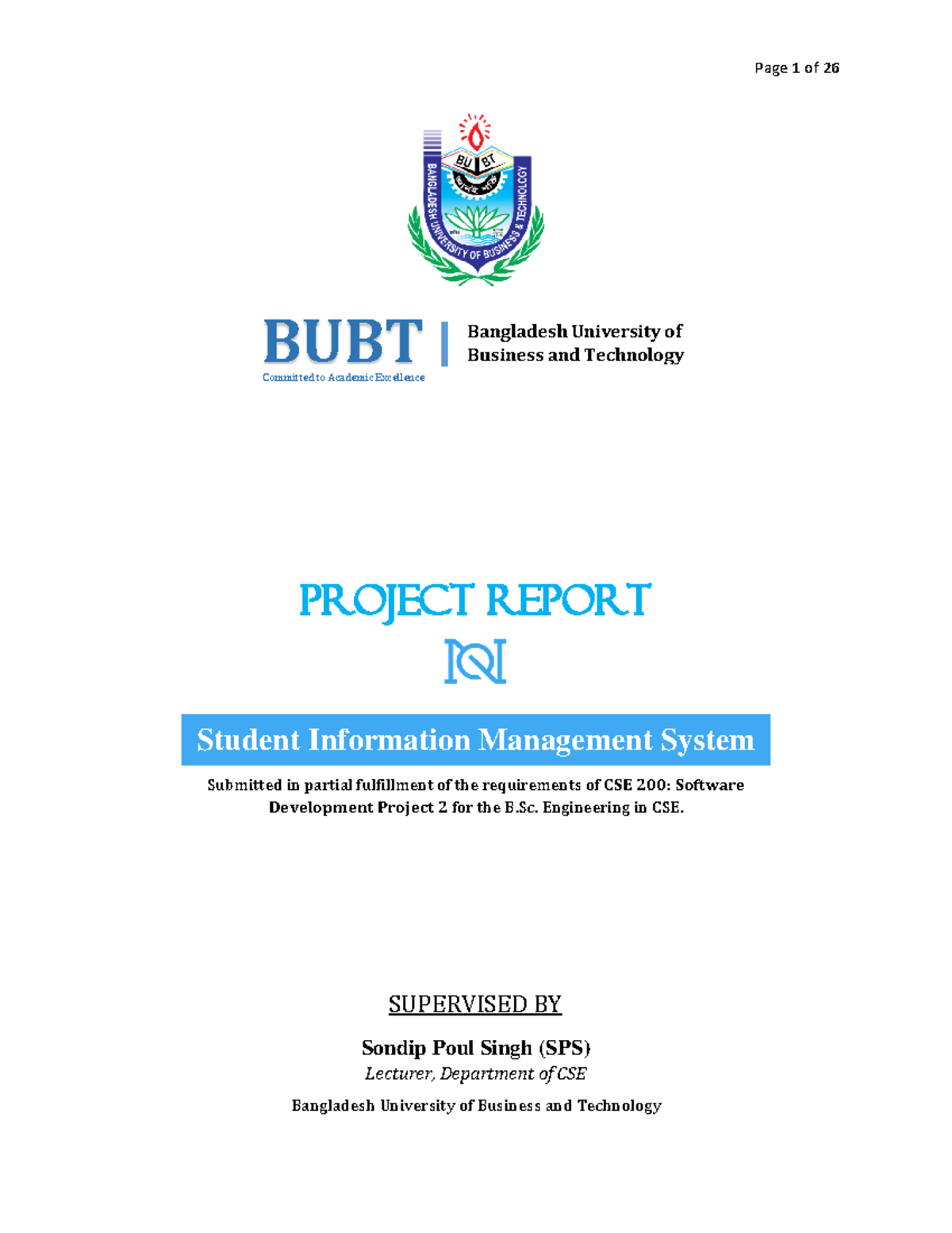 Project report sdp - PROJECT REPORT Submitted in partial fulfillment of the requirements of CSE ...