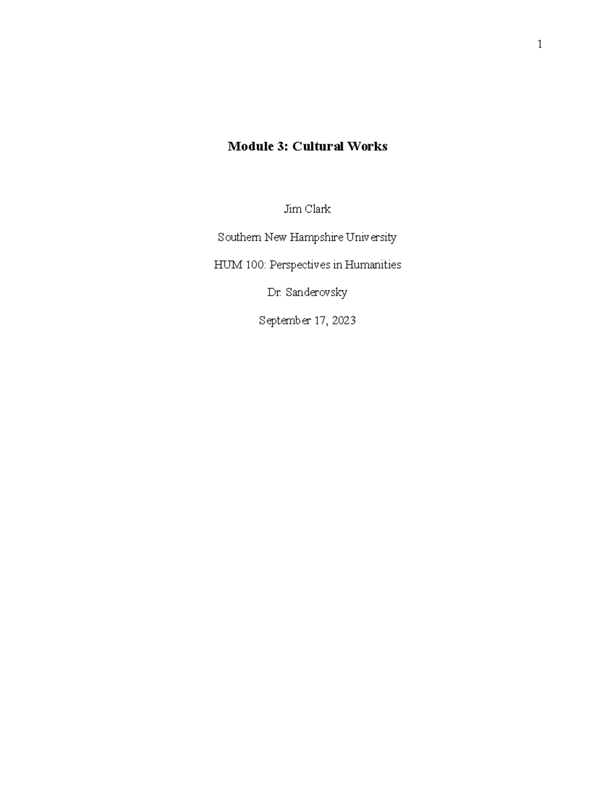 Module 3 - Module 3: Cultural Works Jim Clark Southern New Hampshire ...