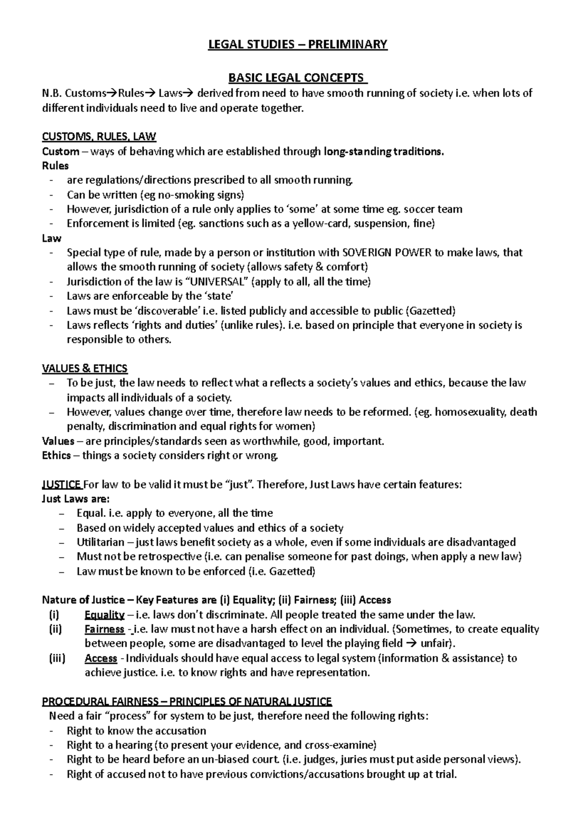 Yr 11 Legal Studies Notes - Half Yearly - LEGAL STUDIES – PRELIMINARY ...