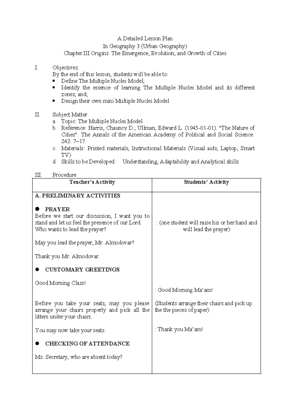 MNM Lesson PLAN-revised - A Detailed Lesson Plan In Geography 3 (Urban ...