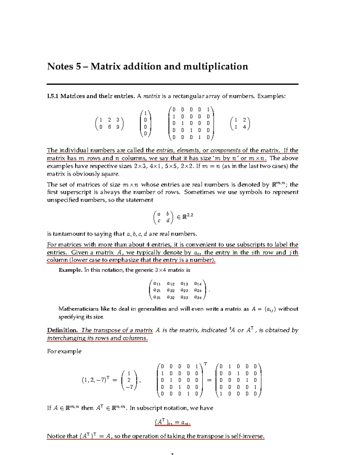LAG5en - Linear algebra fifth lecture notes - Notes 5 – Matrix addition ...