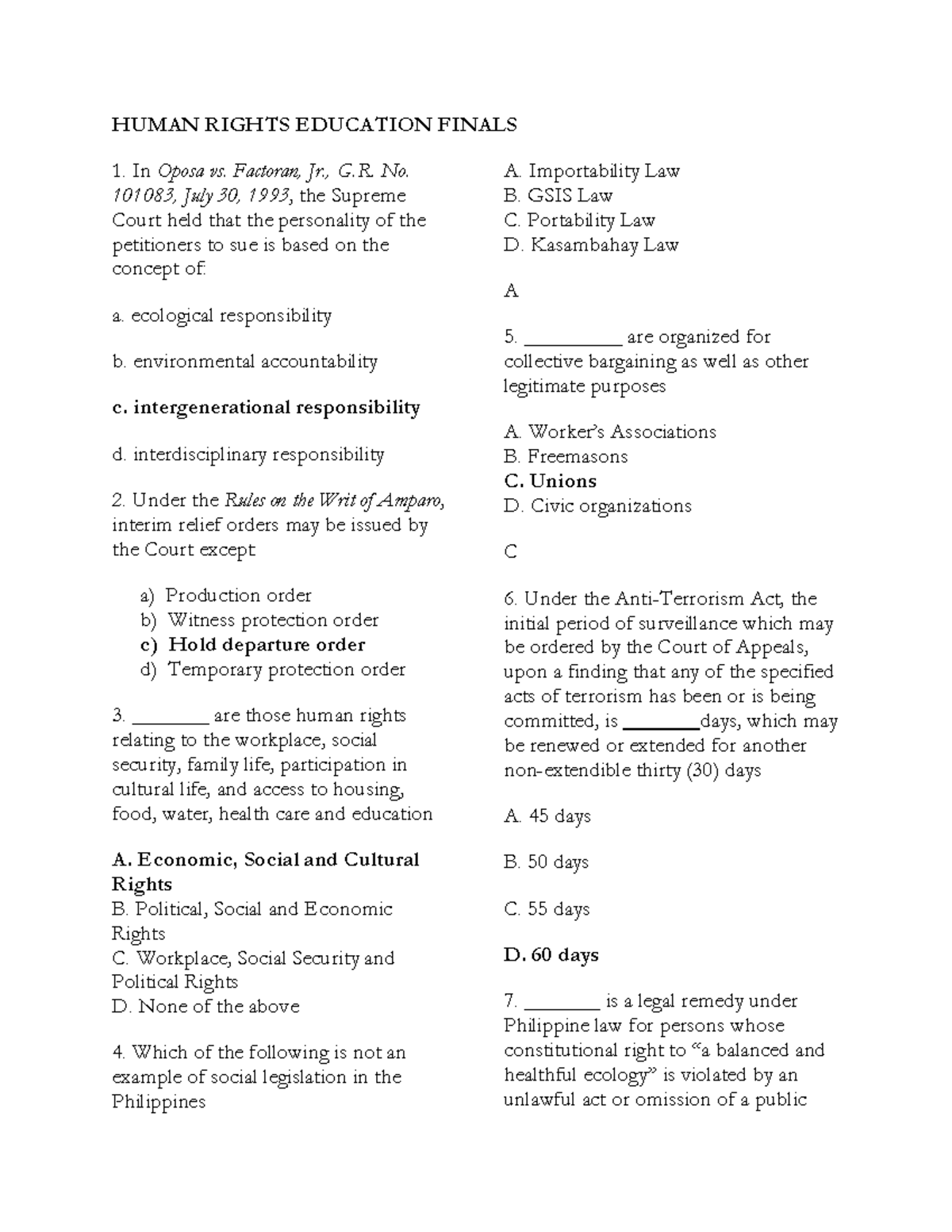 Human Rights Sample Exam Human Rights Sample Exam - Criminal Procedure ...