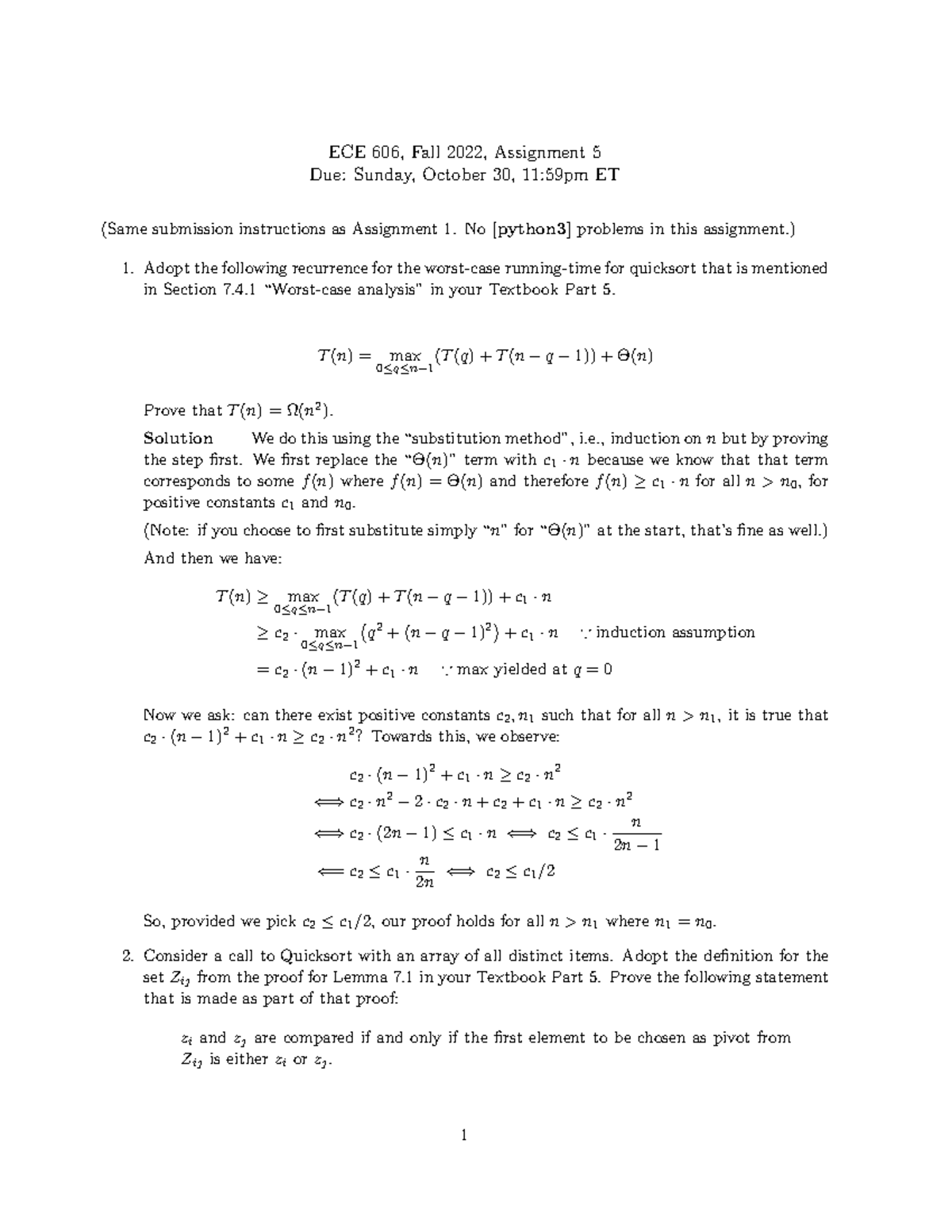 5-solutions - ECE 606, Fall 2022, Assignment 5 - ECE 606, Fall 2022, Assignment 5 Due: Sunday ...
