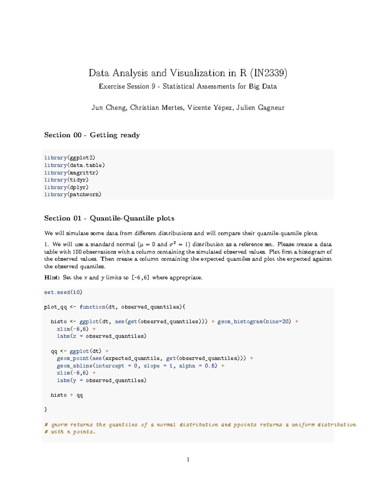 Exercise 09 solution - Data Analysis and Visualization in R (IN2339) Exercise Session 9 - - Studocu