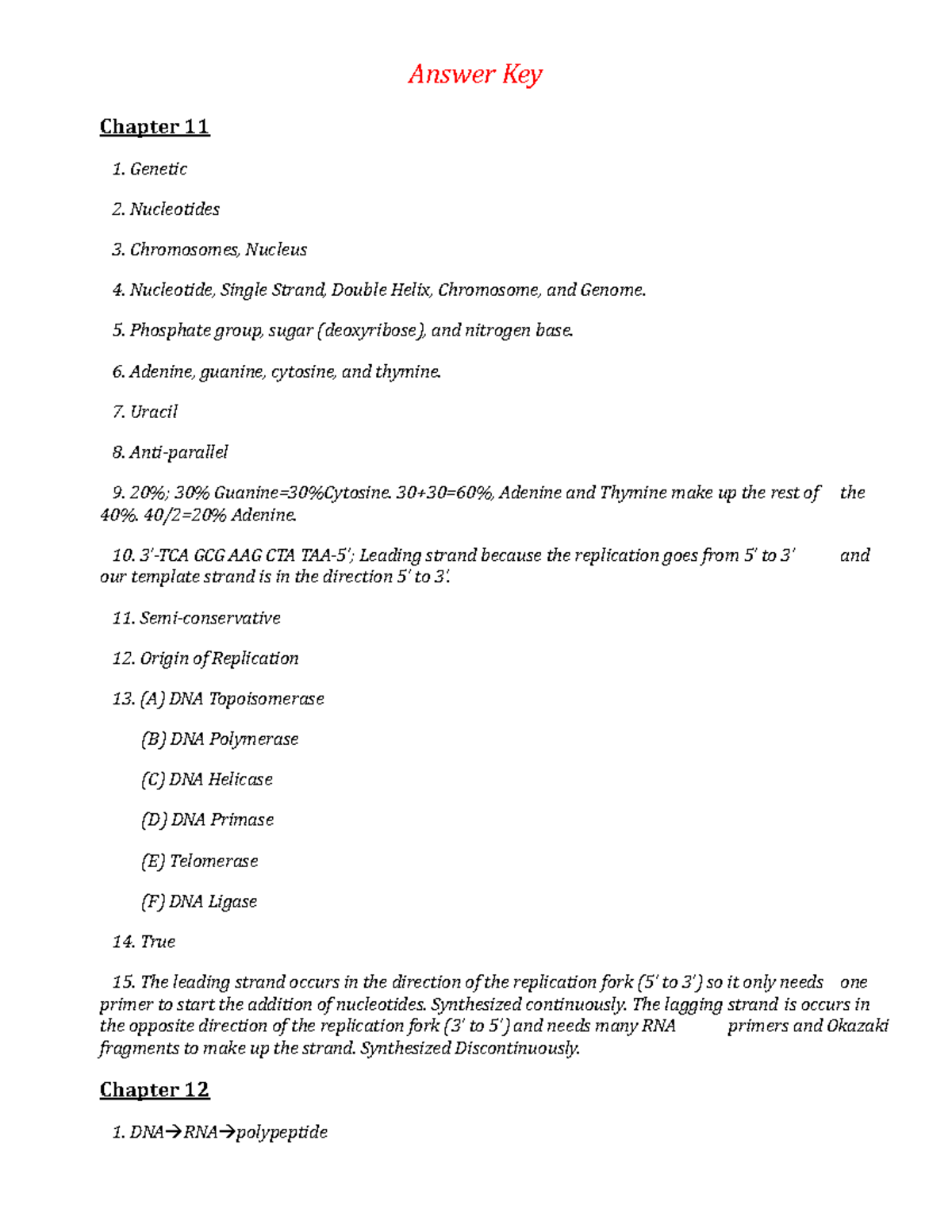 Answer Key Exam 3 Practice Test - Answer Key Chapter 11 Genetic ...