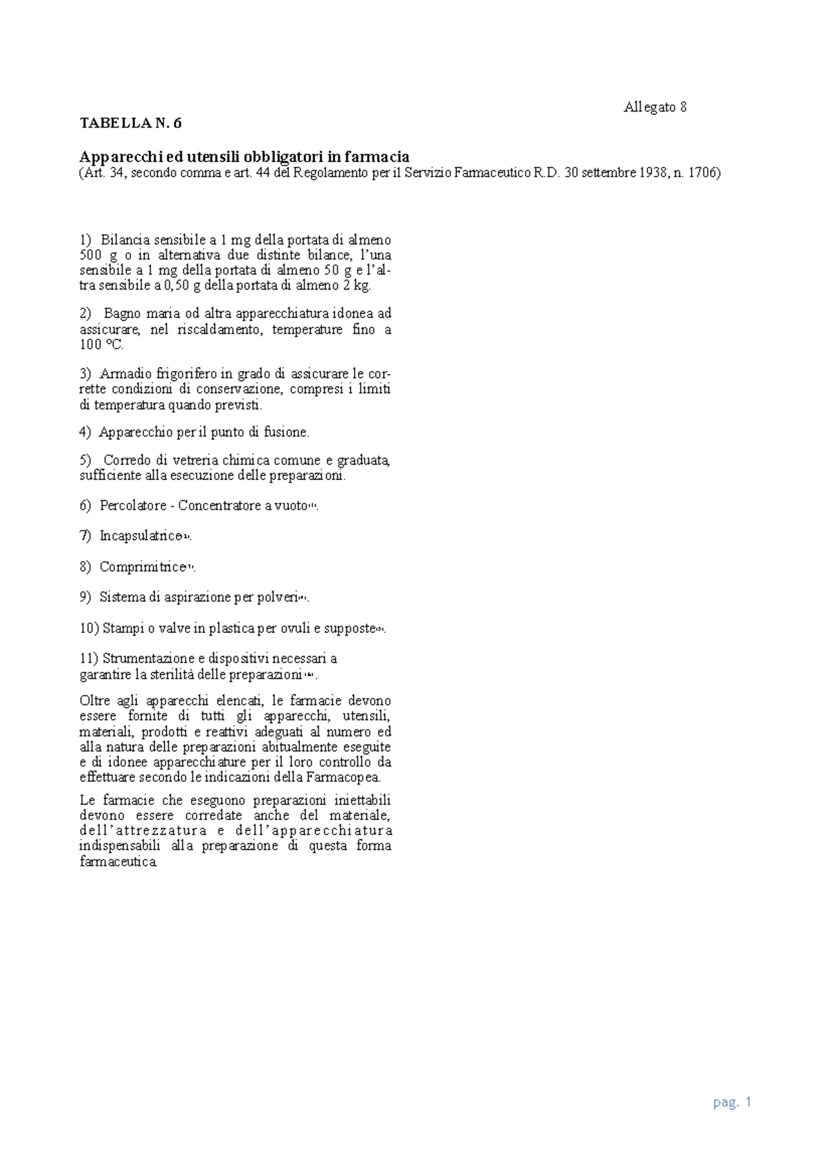 Allegato 8 nuova Tabella N. 6 - Allegato 8 TABELLA N. 6 Apparecchi ed ...