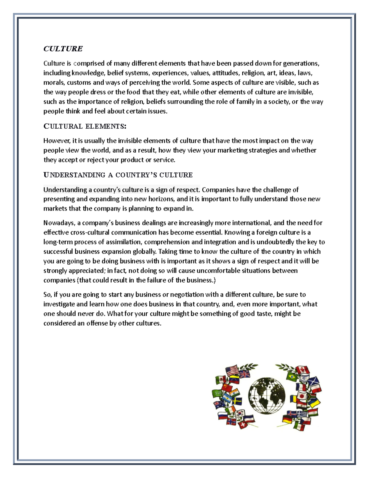 Importance of cultural knowledge in international business - CULTURE ...