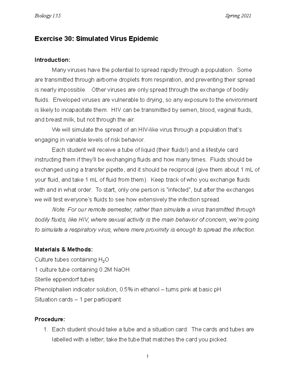 Copy of Micro Bio Exercise 30 - Exercise 30: Simulated Virus Epidemic ...