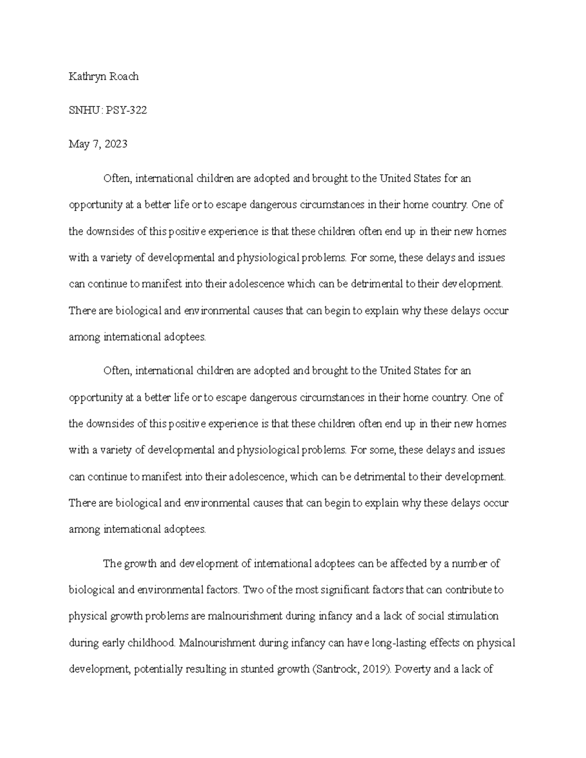 Module 1 paper - Kathryn Roach SNHU: PSY- May 7, 2023 Often ...