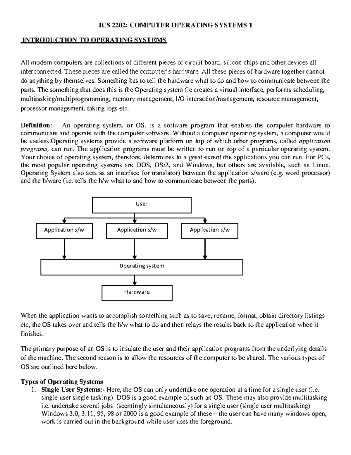ICS 2202 Notes 2 - ICS 2202 : COMPUTER OPERATING SYSTEMS 1 INTRODUCTION ...
