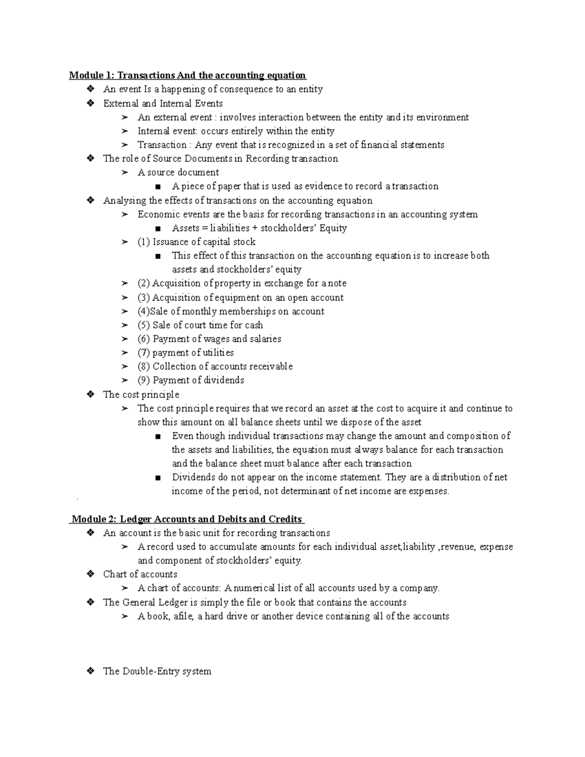 Chapter 3 - Module 1: Transactions And the accounting equation An event ...
