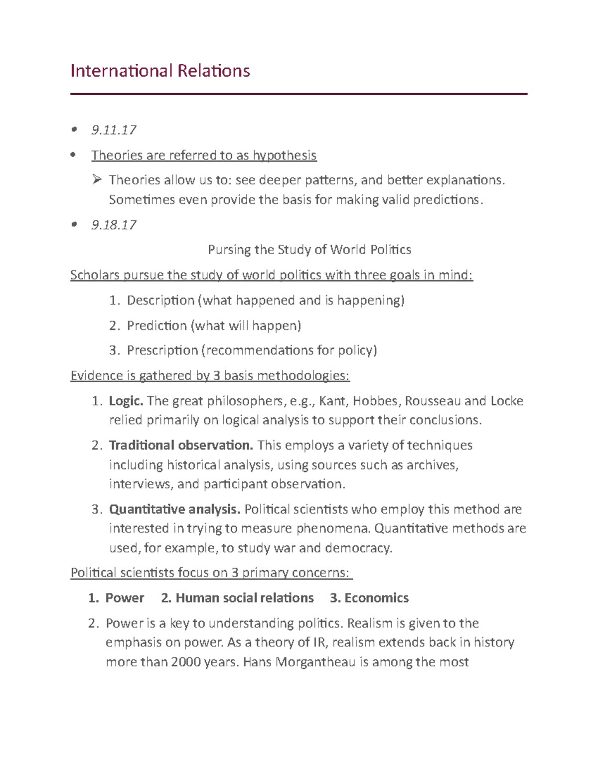 International Relations Notes 1 - International Relations 9. Theories ...