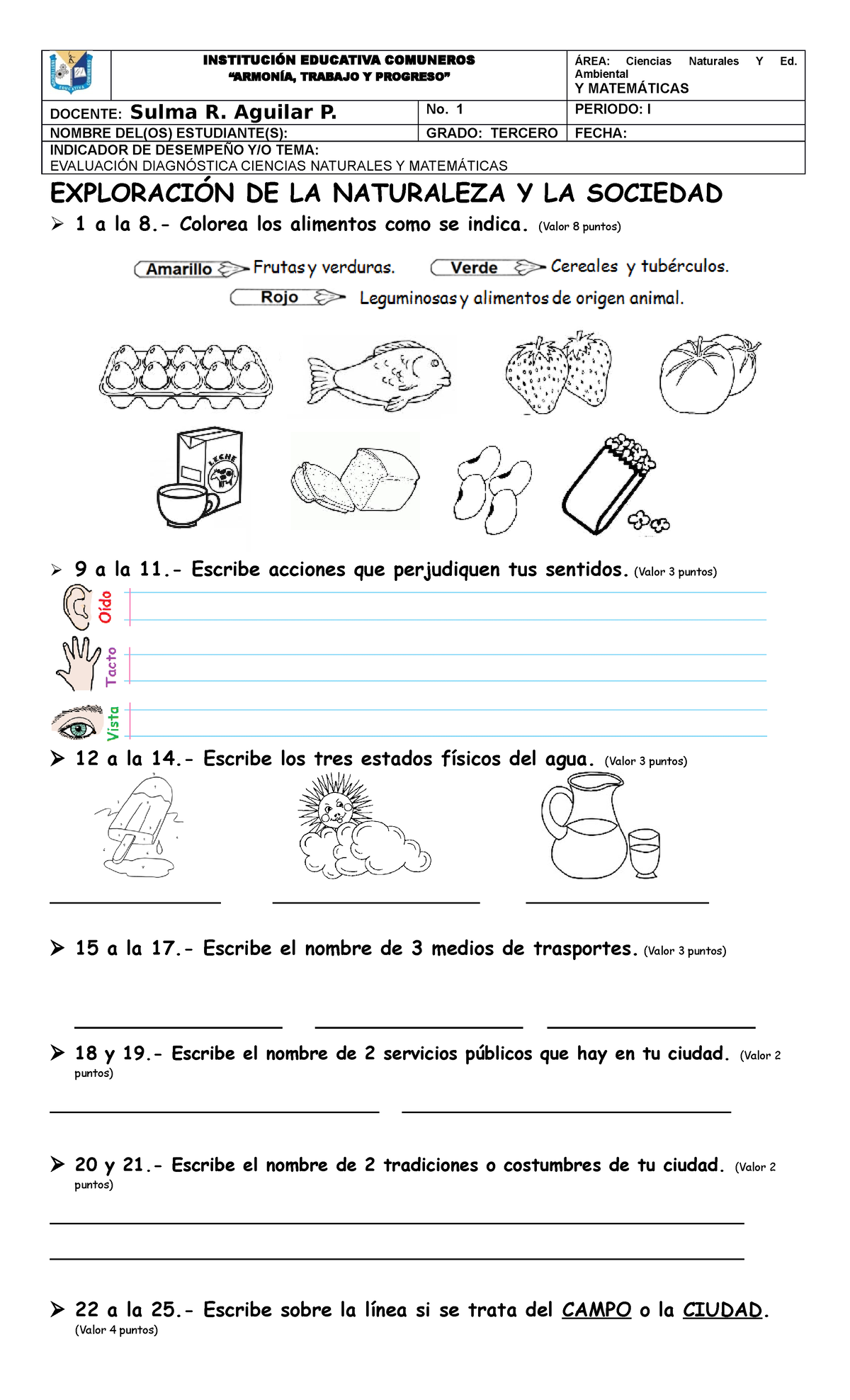 EVAL. DX 3º IEC - EVALUACION DIAGNOSTICA 3 PRIMARIA - INSTITUCIÓN ...