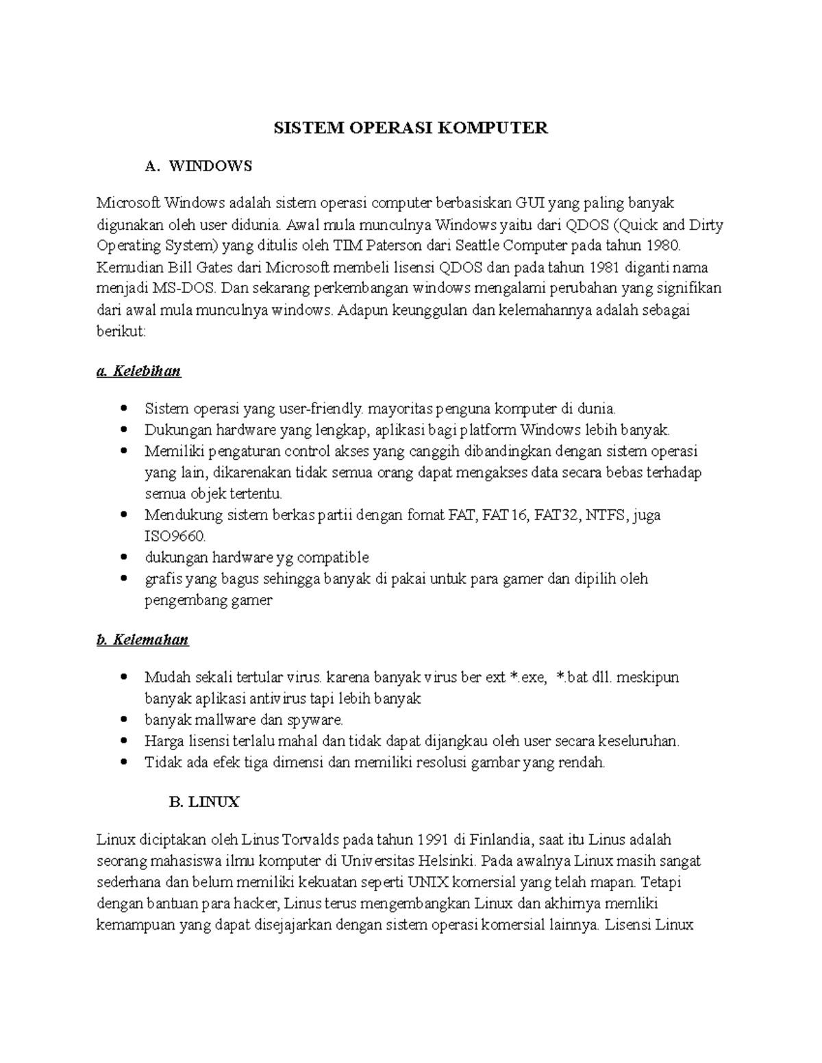 Sistem Operasi Komputer - SISTEM OPERASI KOMPUTER A. WINDOWS Microsoft ...