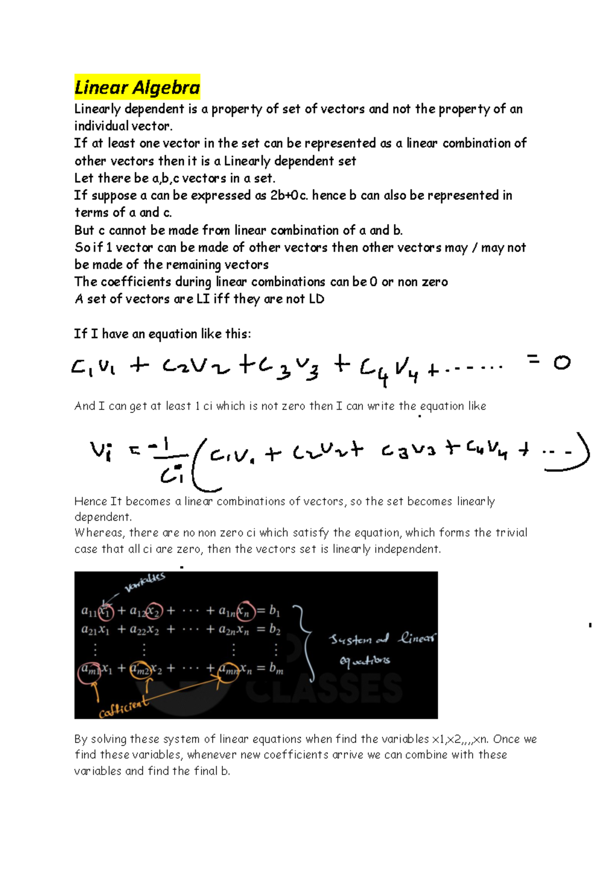 linear algebra notes - Linear Algebra Linearly dependent is a property ...