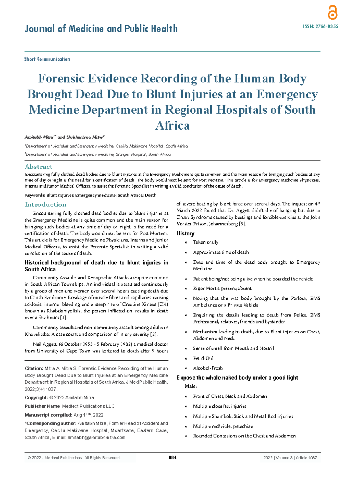 Forensic evidence recording of the human body brought dead due 1147 ...