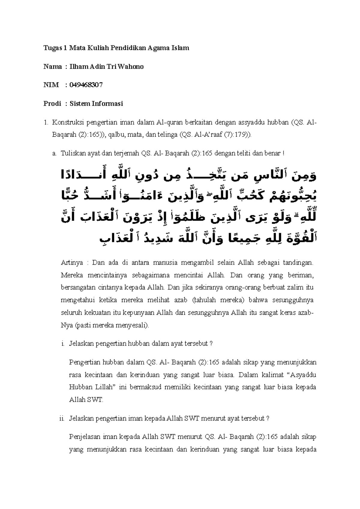 Tugas 1 Mata Kuliah Pendidikan Agama Islam - Konstruksi pengertian iman dalam Al-quran berkaitan ...