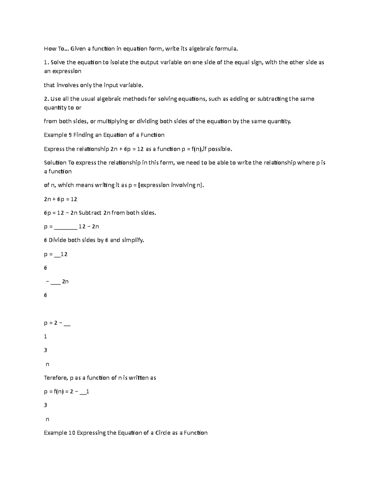 Algebraic equations - How To... Given a function in equation form ...