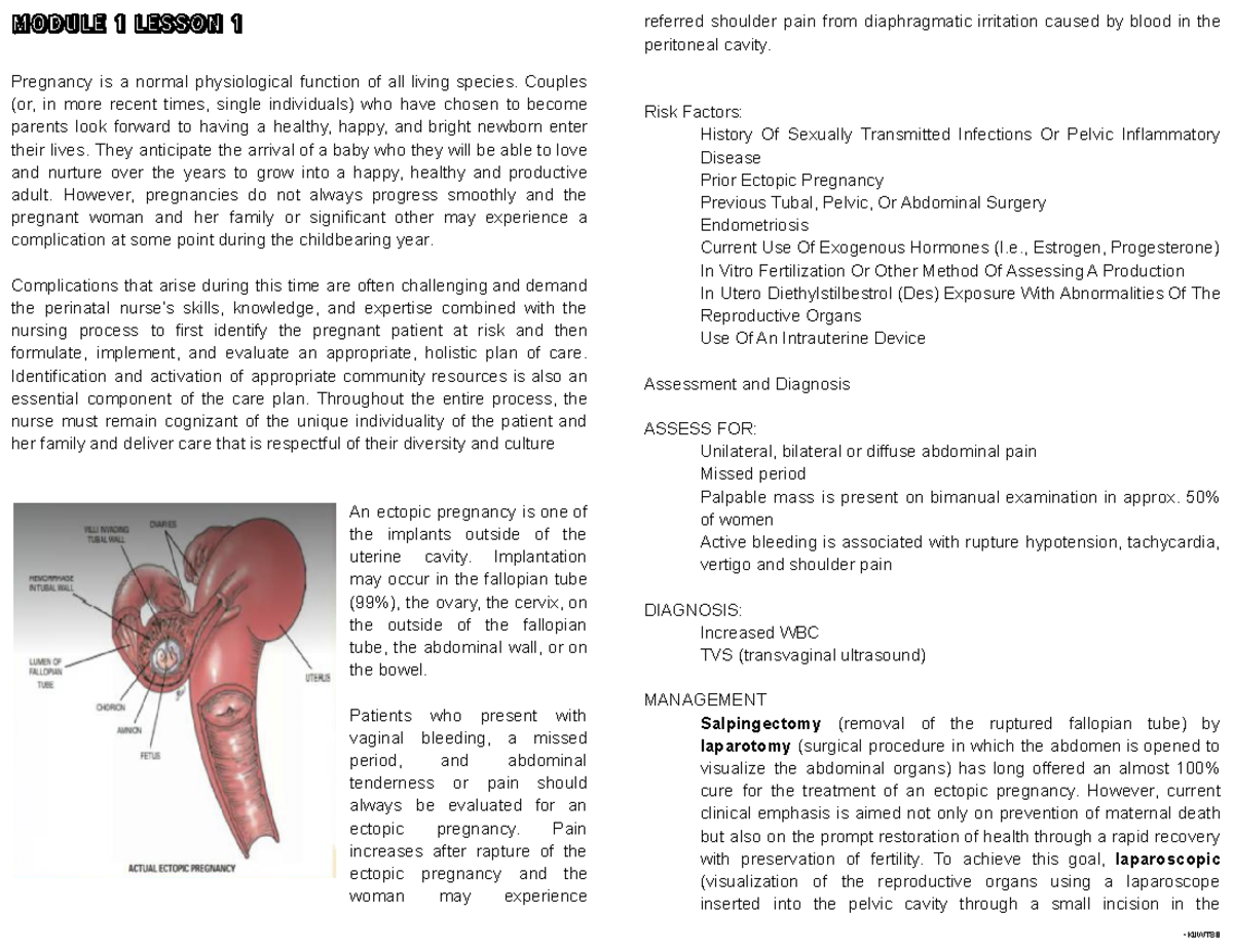 Prelims 109 M1L1 - For exam - MODULE 1 LESSON 1 Pregnancy is a normal ...
