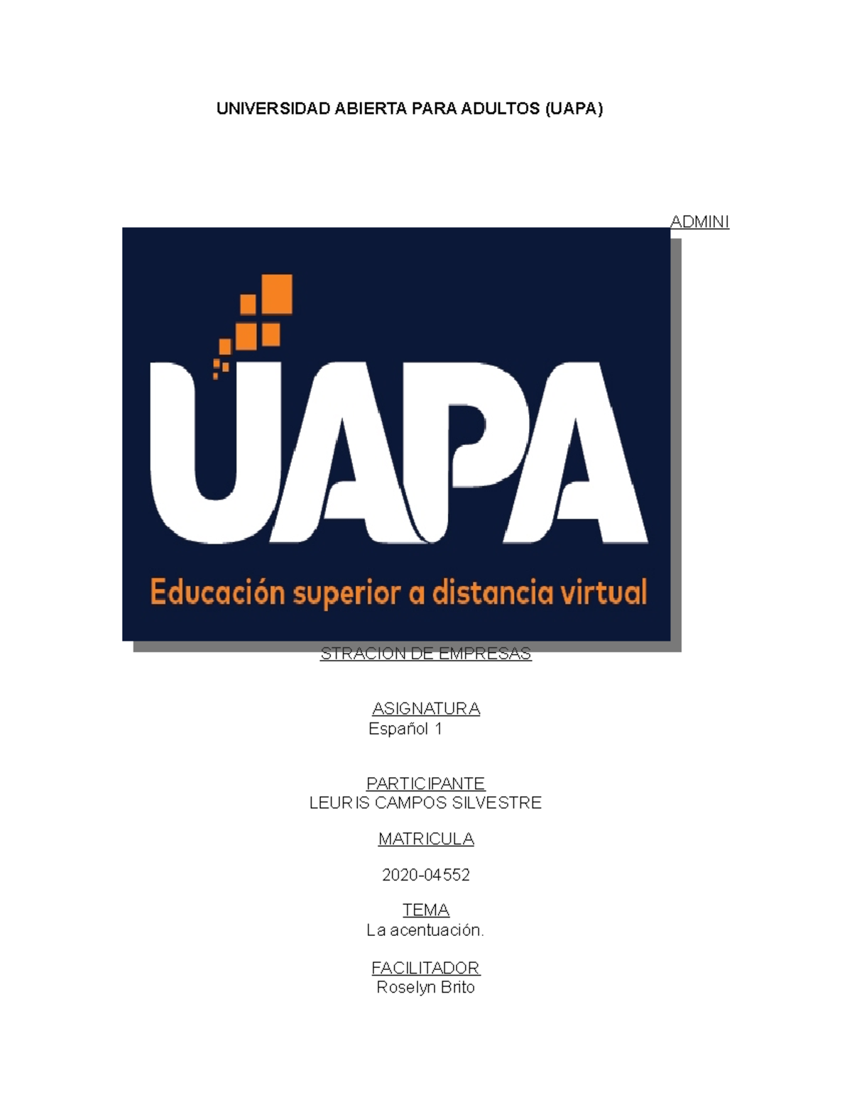 Tarea 5 español 1 - administracion de empresa uapa - UNIVERSIDAD ...
