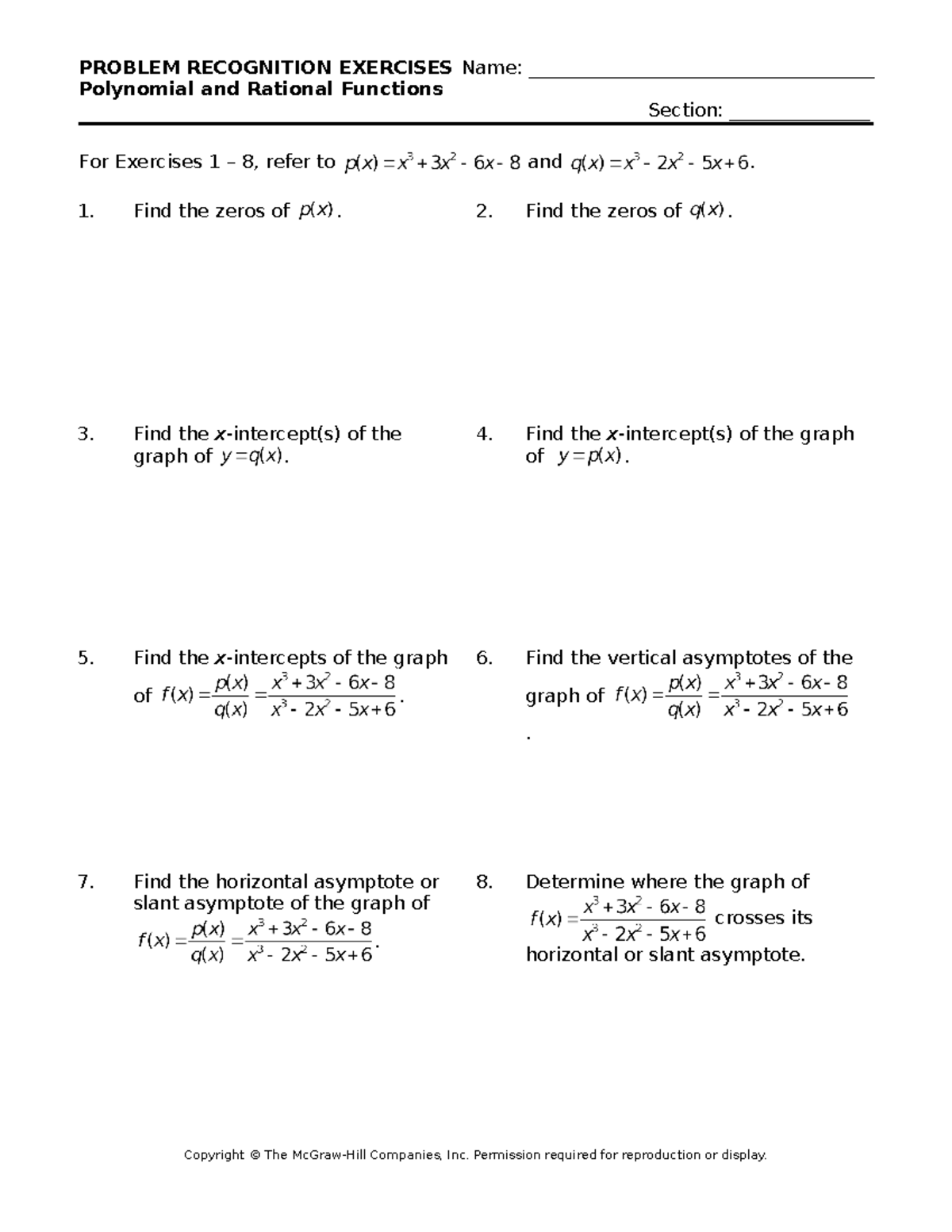 Chapter 1 Polynomial and Rational Functions - PROBLEM RECOGNITION ...