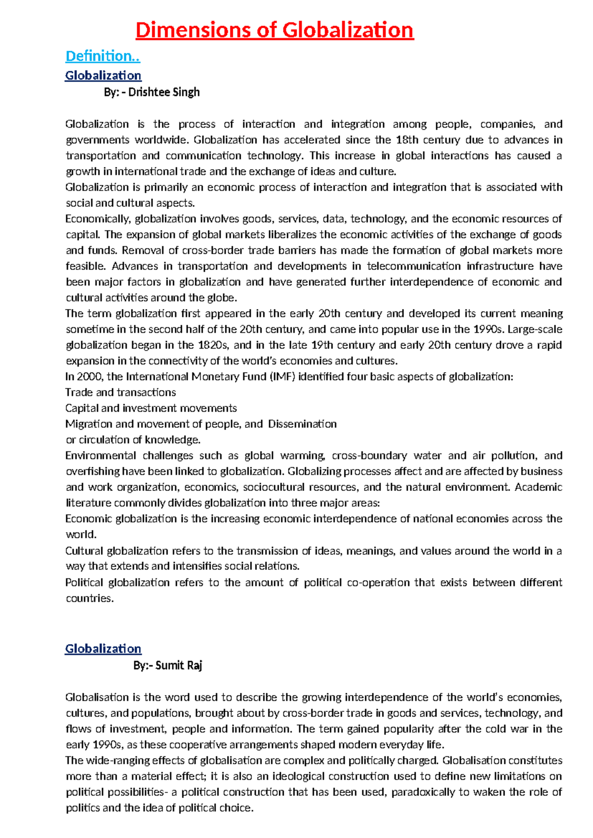 Dimensions of Globalization - Dimensions of Globalization Definition ...