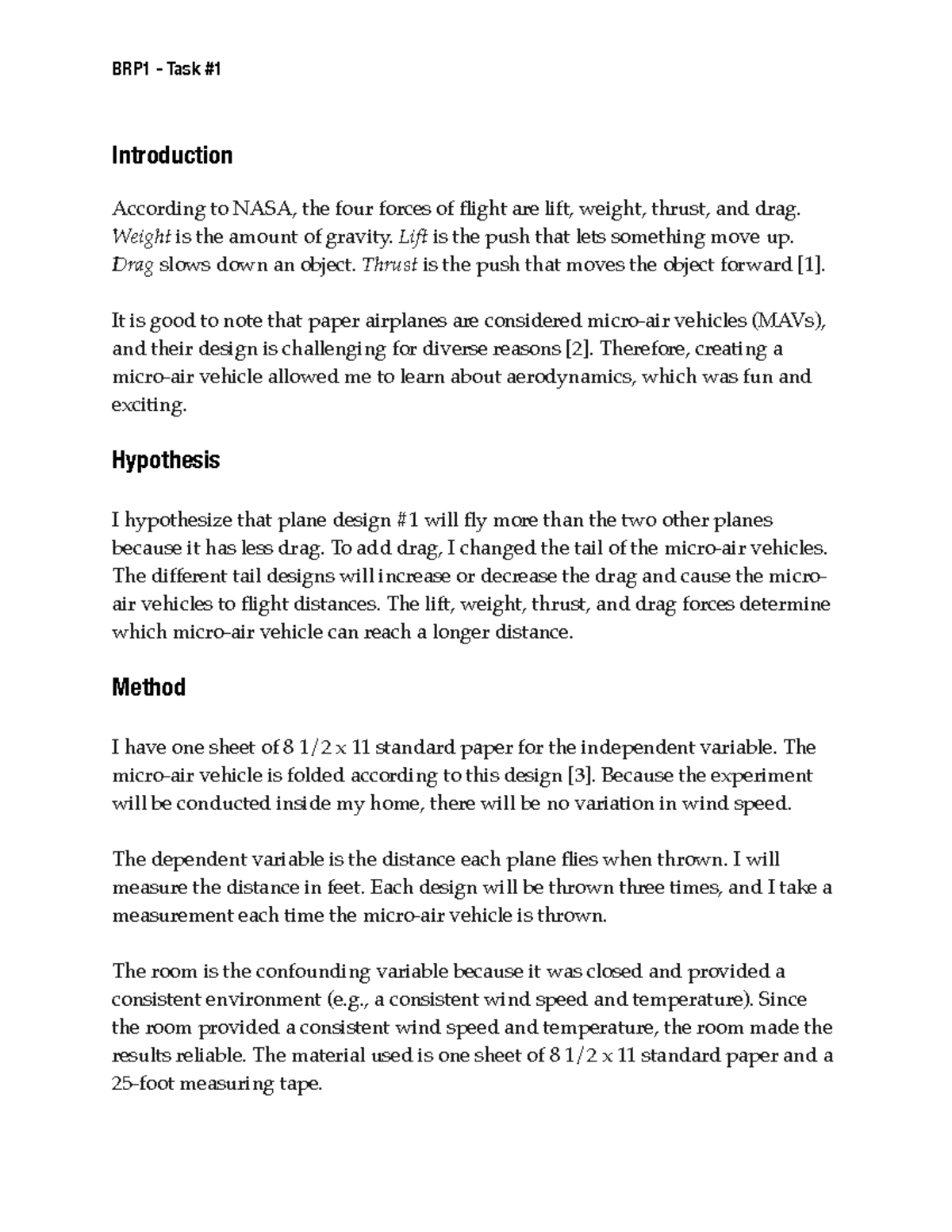 BRP1 TASK 1 WGU - Natural Science Task 1 - BRP1 - Task # Introduction ...