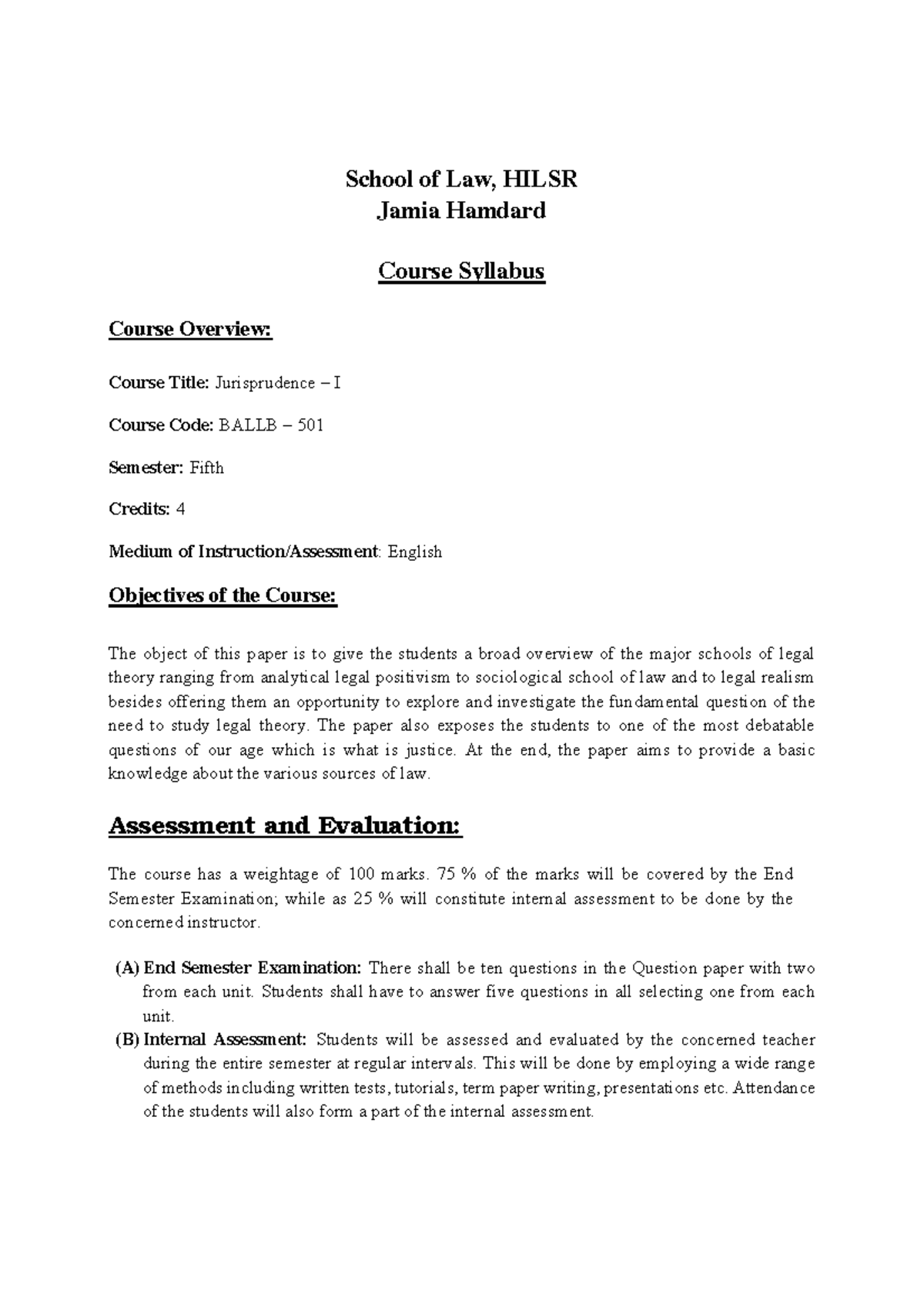 Ballb - 5th Semester Combined Syllabus Pdf - School of Law, HILSR Jamia ...
