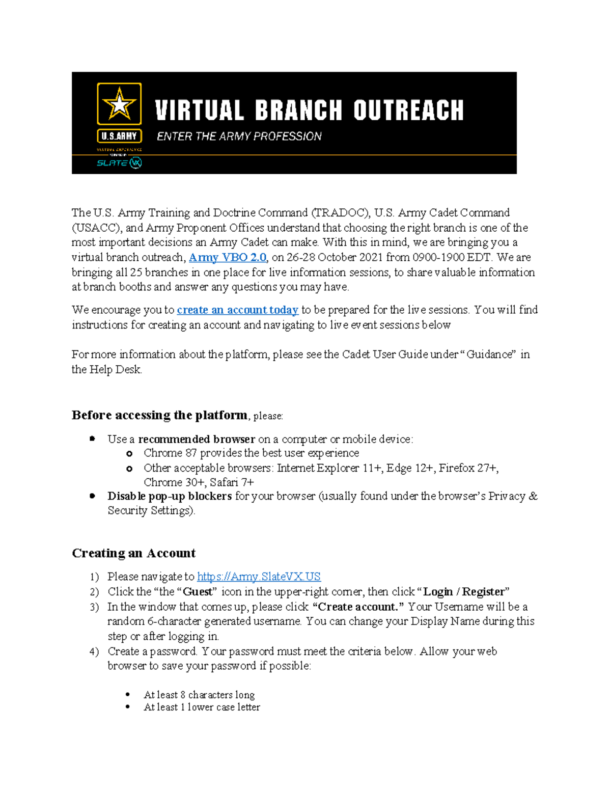 VBO 2.0 Cadet Instructions - The U. Army Training and Doctrine Command ...