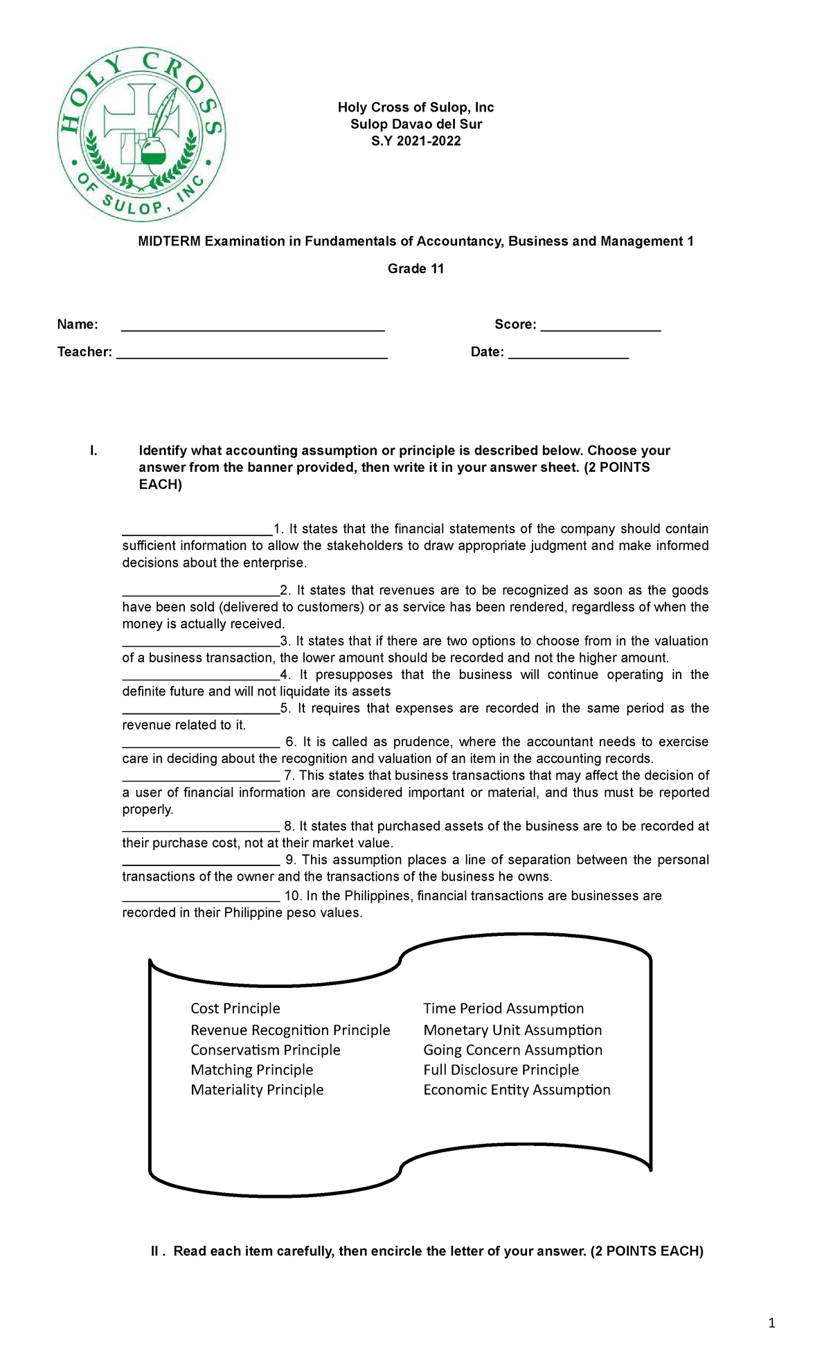 Midterm exam. f ABM 1 - for fundamentals of accountancy business and ...