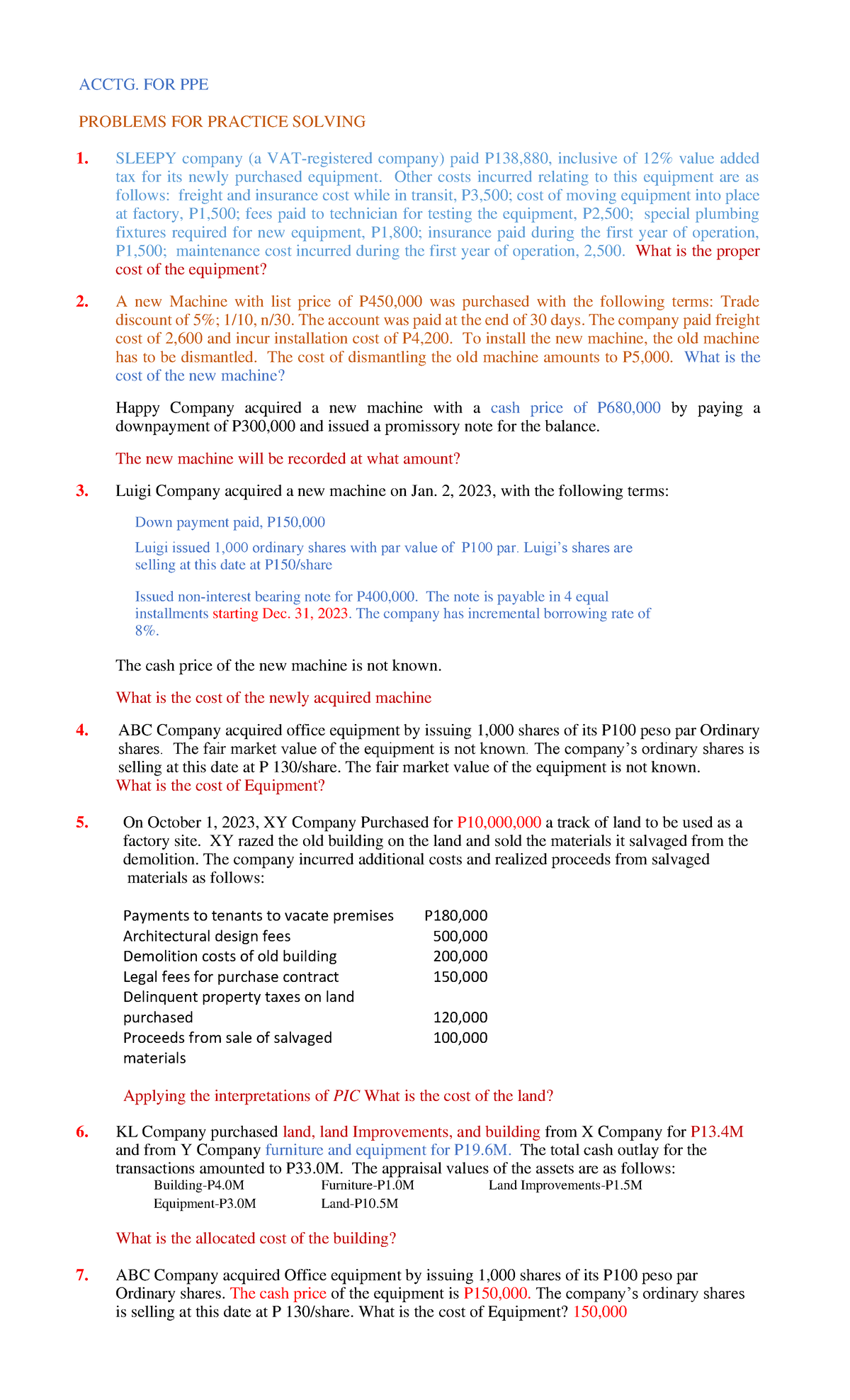 Chapter 2-PPE part3 (practice solving) - ACCTG. FOR PPE PROBLEMS FOR PRACTICE SOLVING SLEEPY ...
