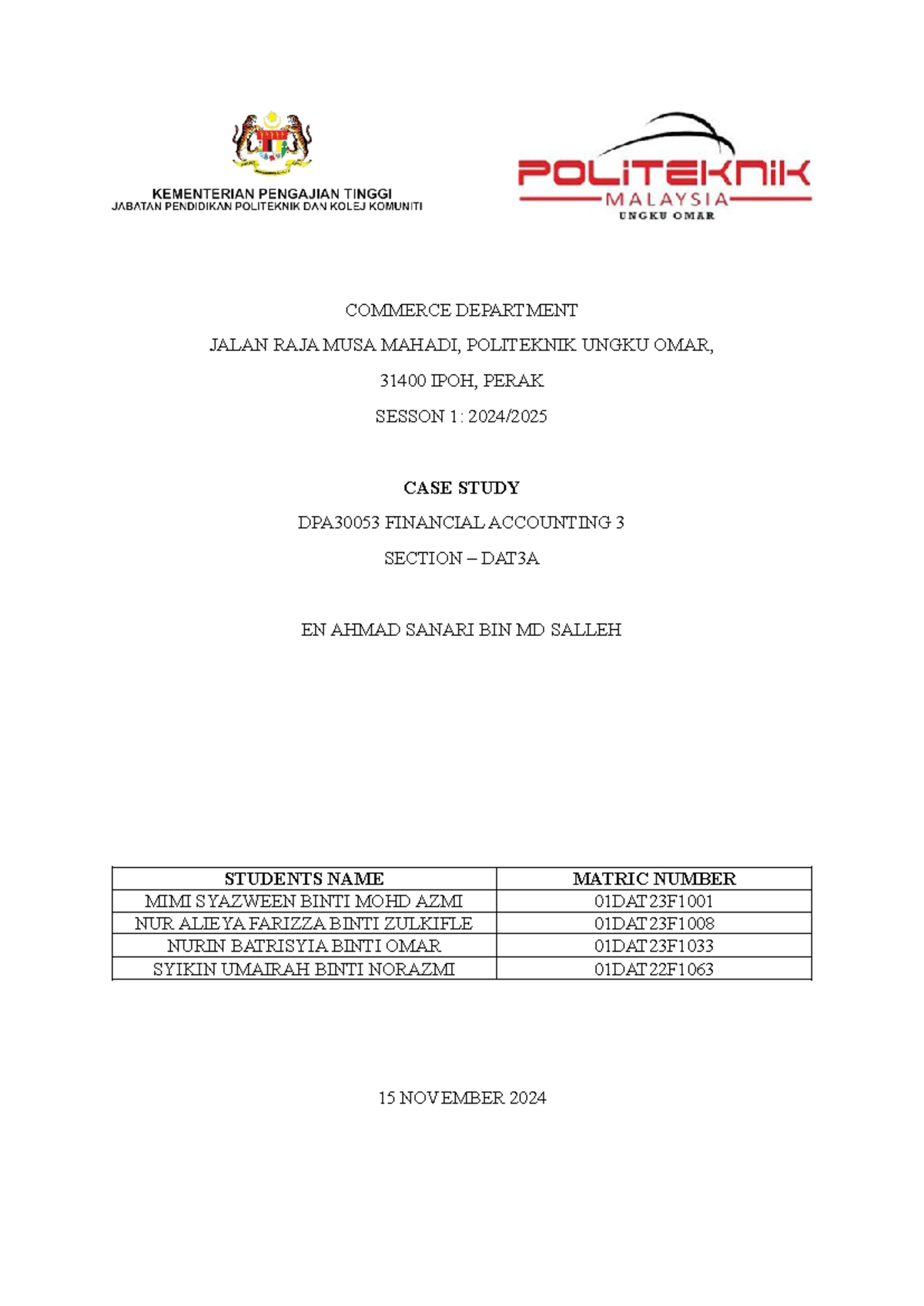 CASE Study FA3 - i want u - COMMERCE DEPARTMENT JALAN RAJA MUSA MAHADI ...